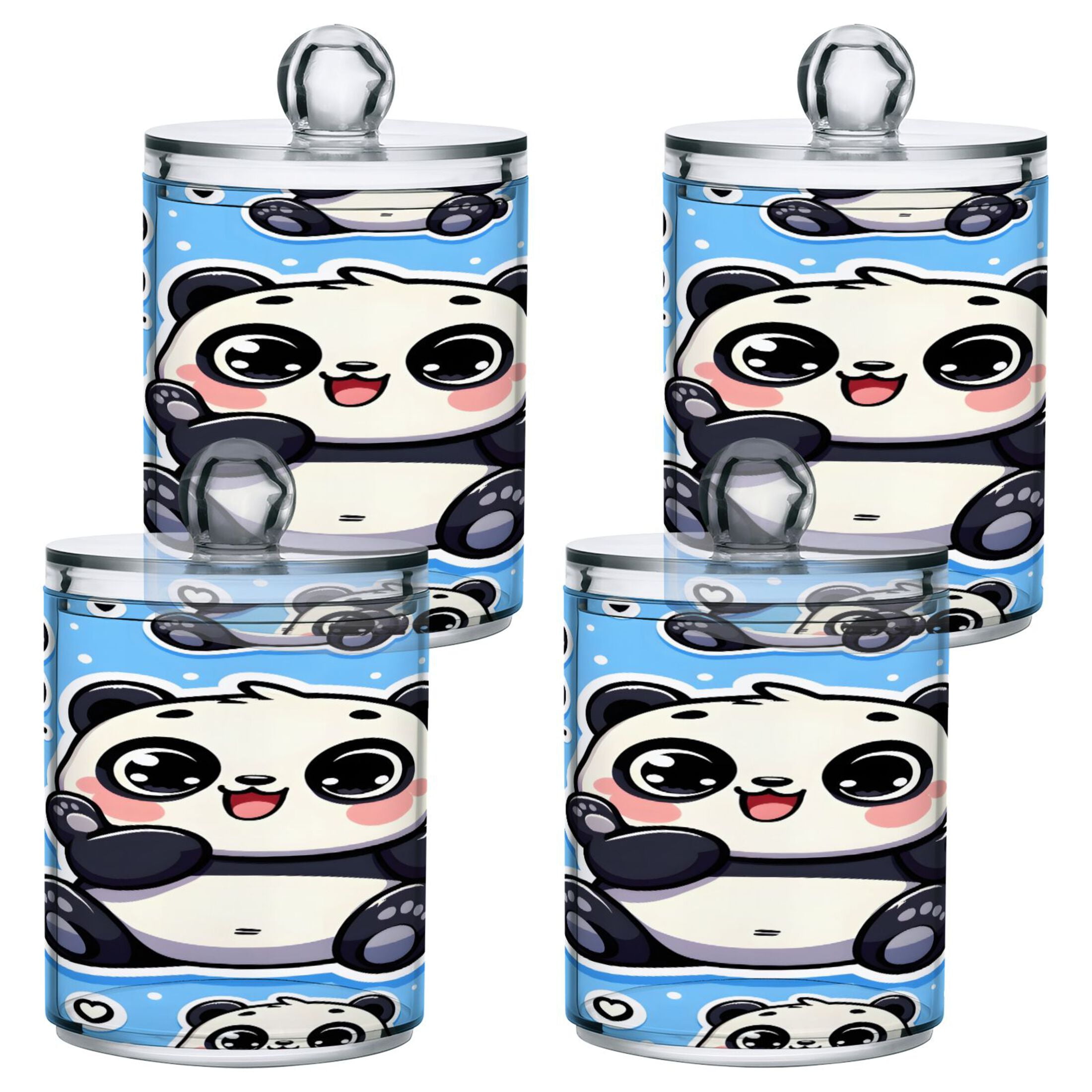 4 Pack Qtip Holder Dispenser Cute Fat Chubby Panda Clear Plastic ...