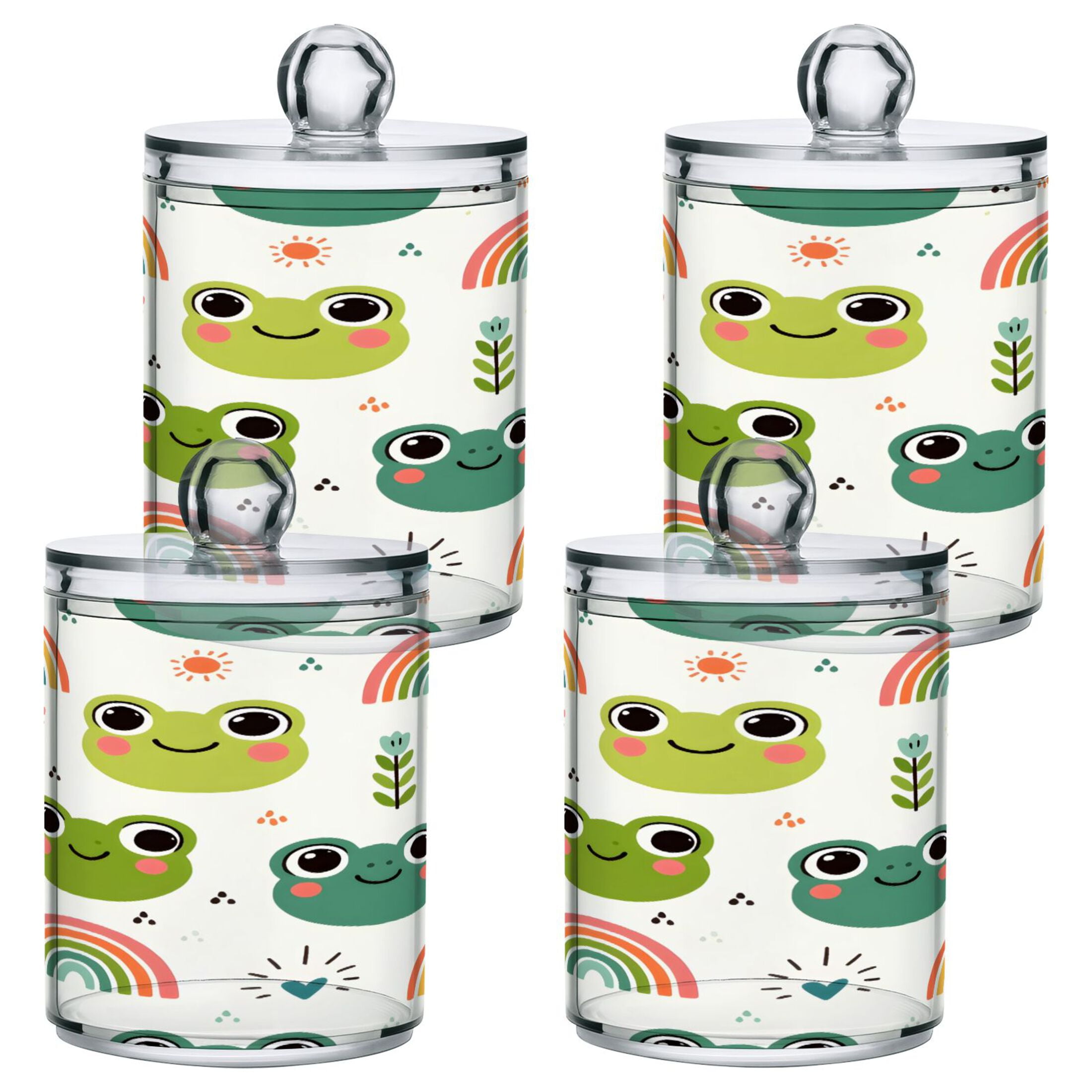 4 Pack Qtip Holder Dispenser Cute Frog Head and Rainbow Clear Plastic ...