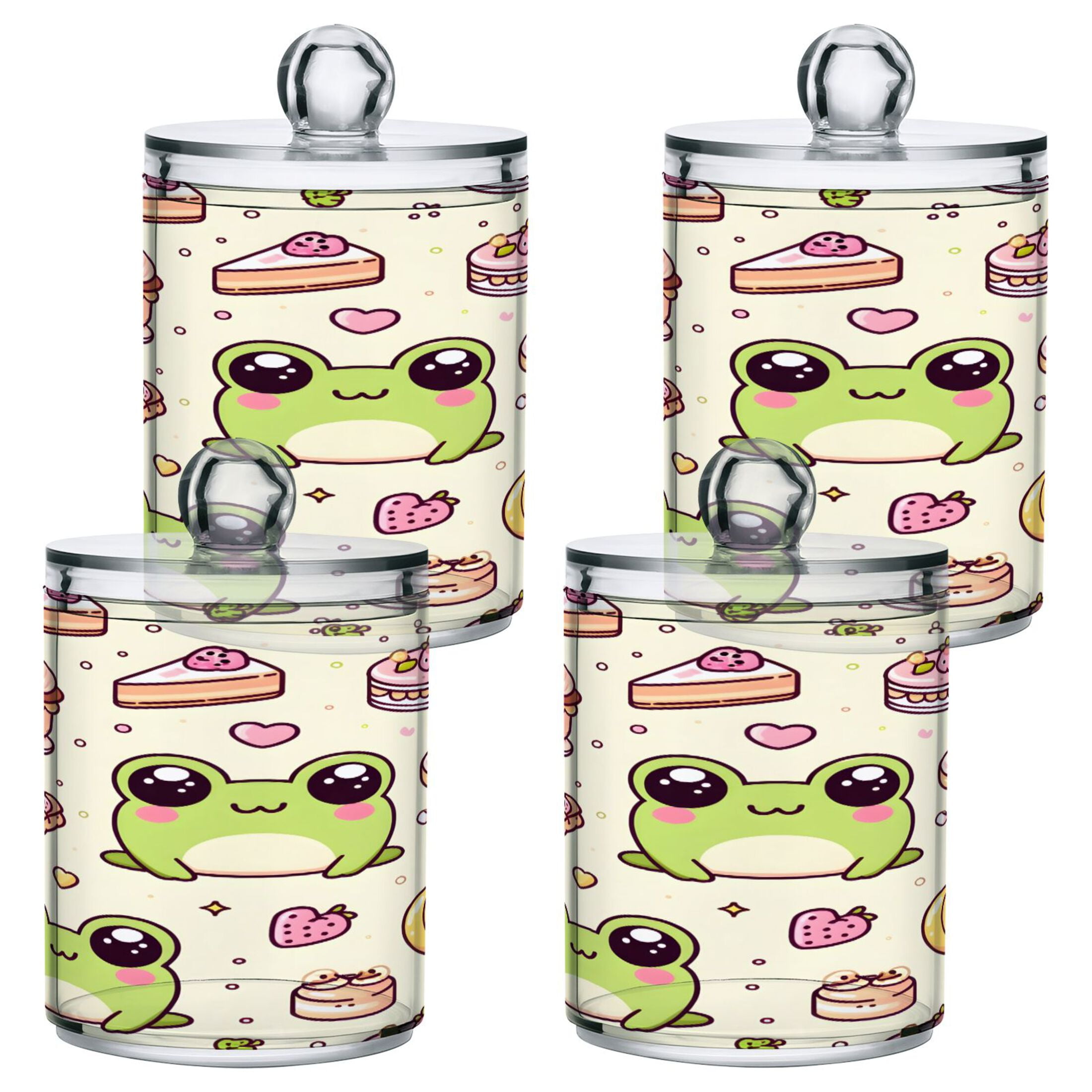 4 Pack Qtip Holder Dispenser Cute Frog with Cake Clear Plastic Storage ...