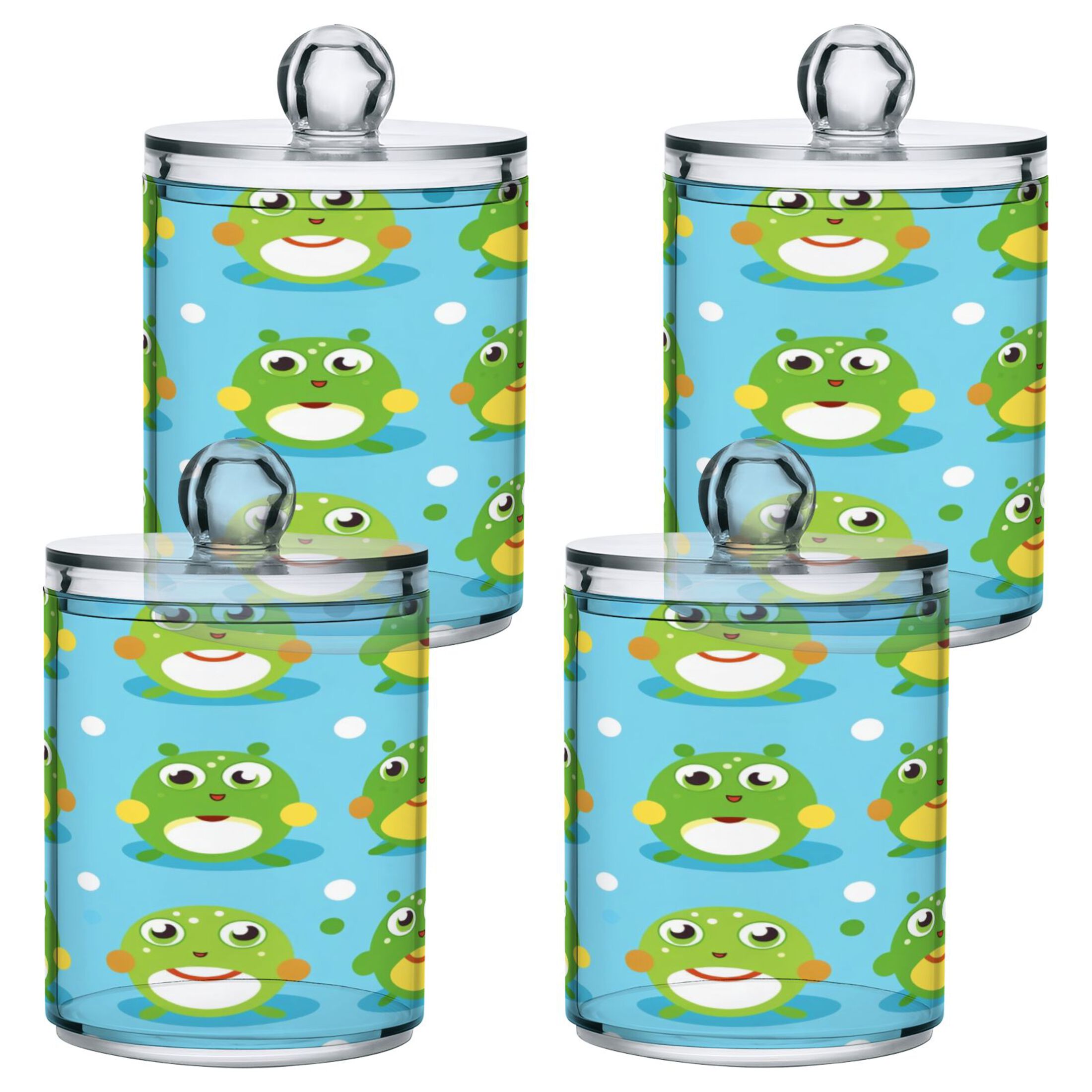4 Pack Qtip Holder Dispenser Cute Frogs with Big Eye Clear Plastic ...