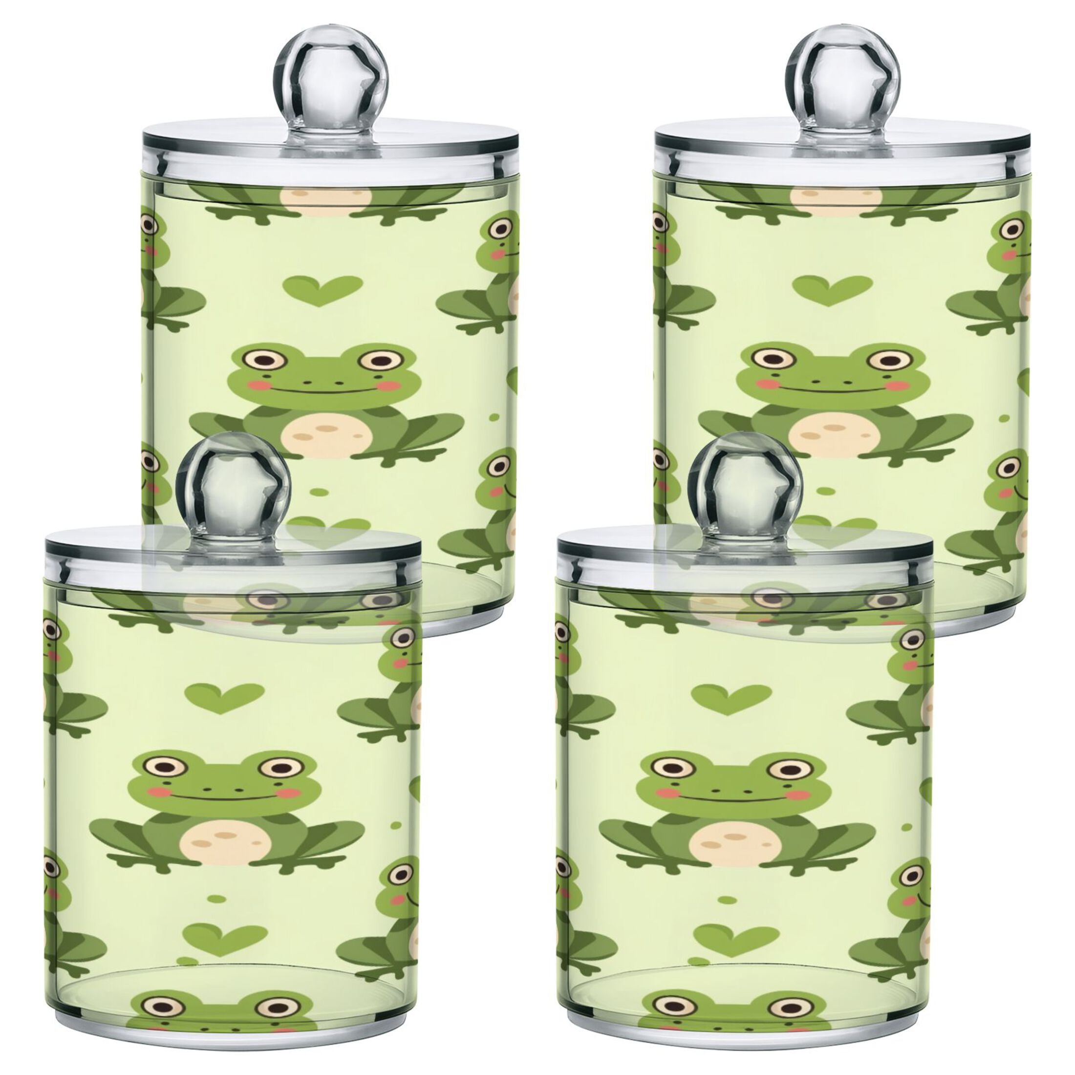 4 Pack Qtip Holder Dispenser Cute Frogs with Heart Clear Plastic ...