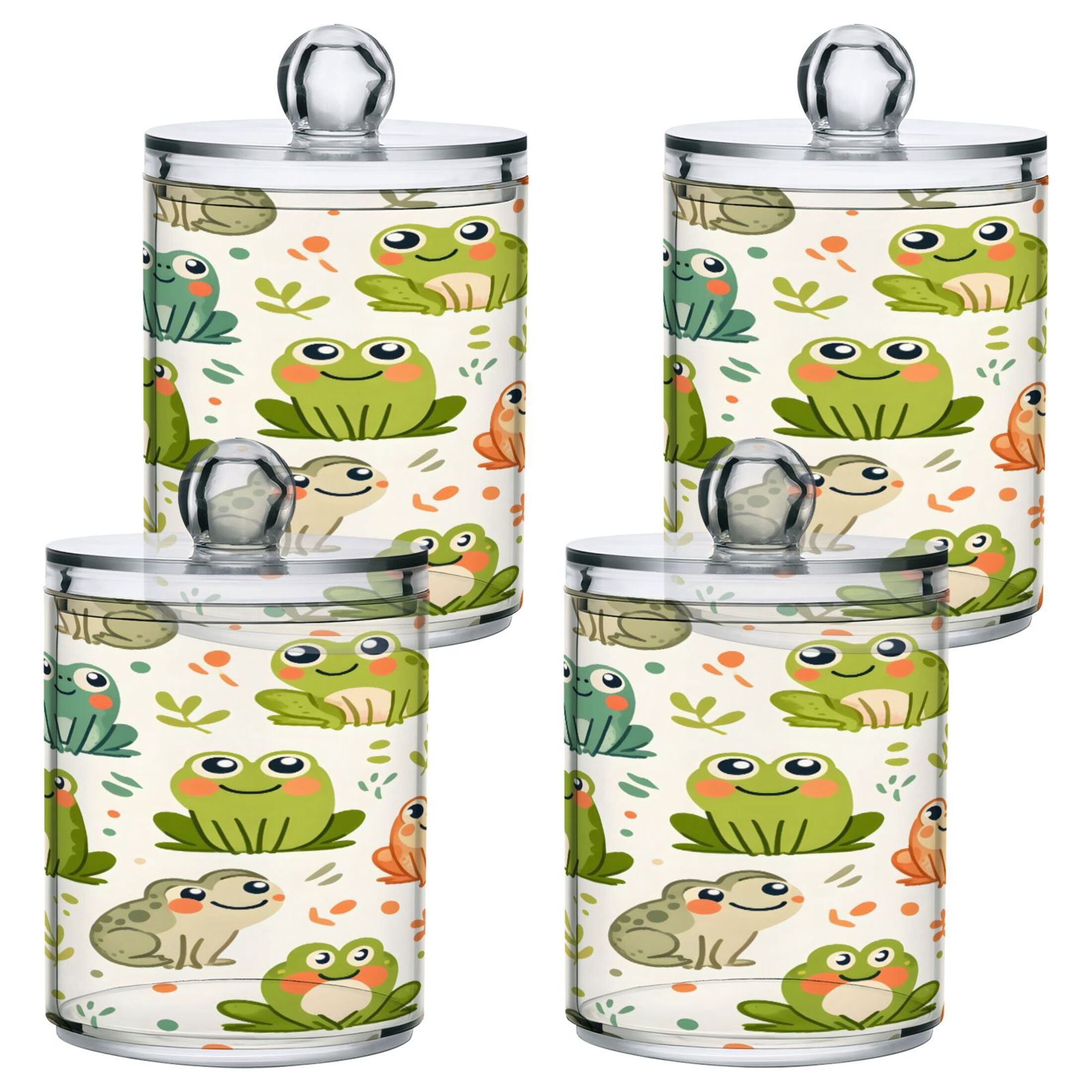4 Pack Qtip Holder Dispenser Cute Frogs with Leaf Clear Plastic Storage ...