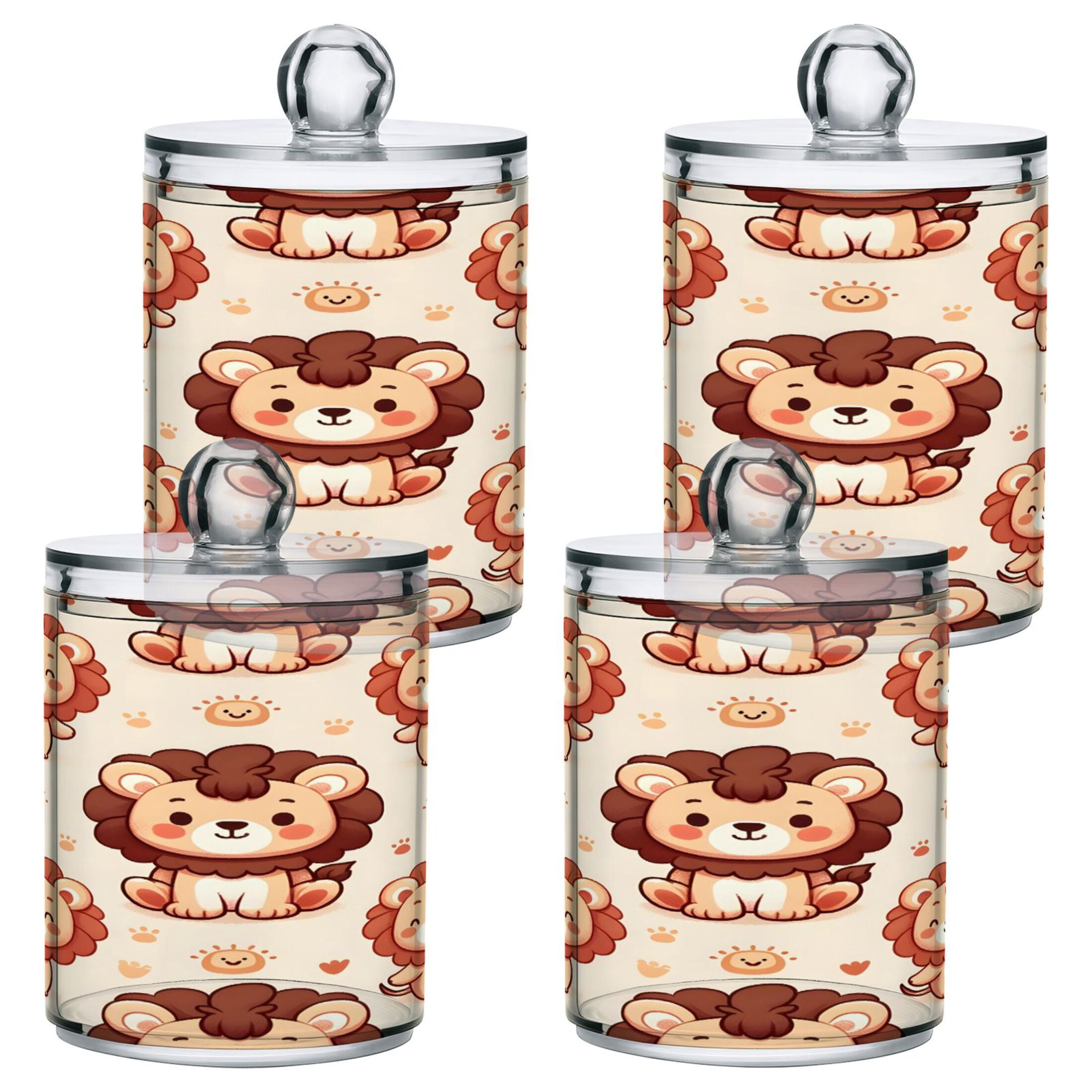 4 Pack Qtip Holder Dispenser Cute Lions and Paw Print Clear Plastic ...