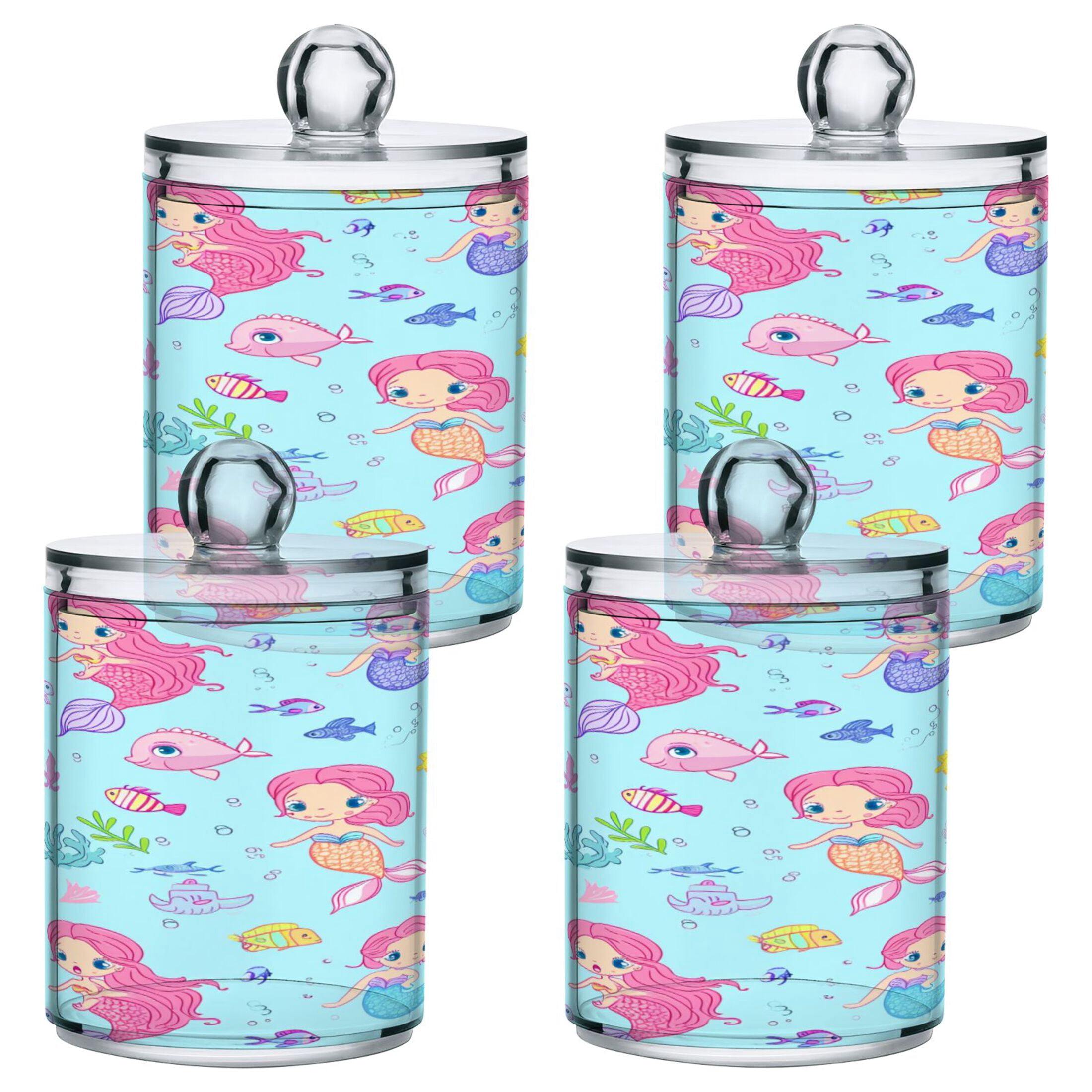 4 Pack Qtip Holder Dispenser Cute Mermaid Fish Seaweed Clear Plastic ...