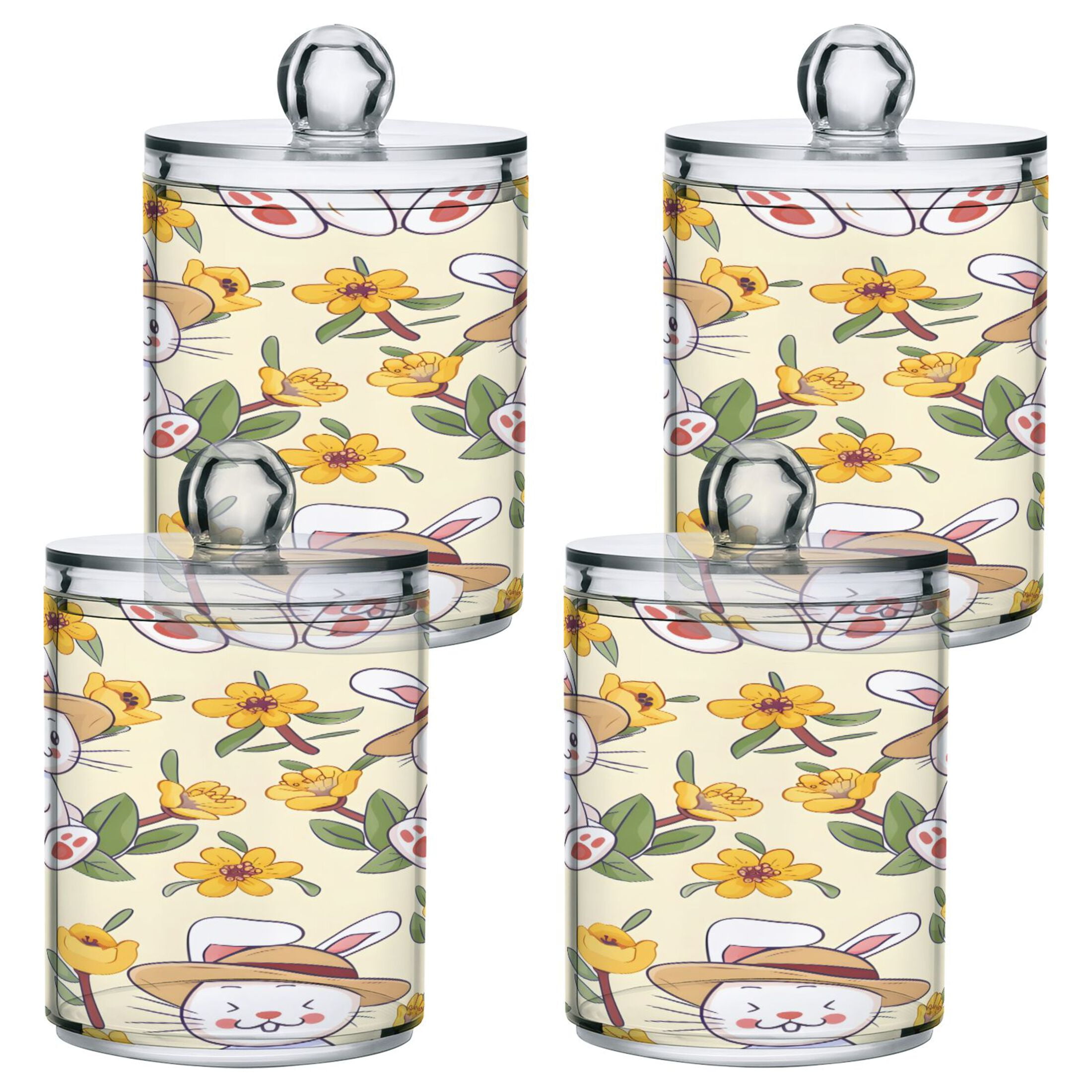 4 Pack Qtip Holder Dispenser Cute Rabbit with Straw Hat Clear Plastic ...