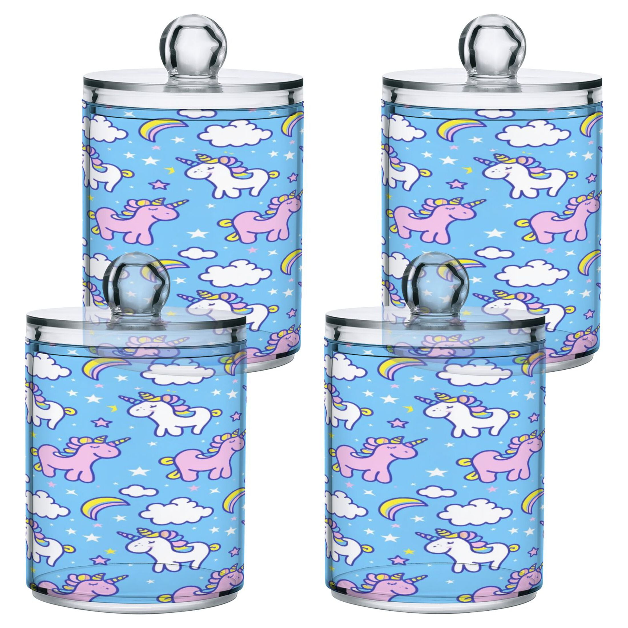 4 Pack Qtip Holder Dispenser Cute Unicorn with Cloud Clear Plastic ...