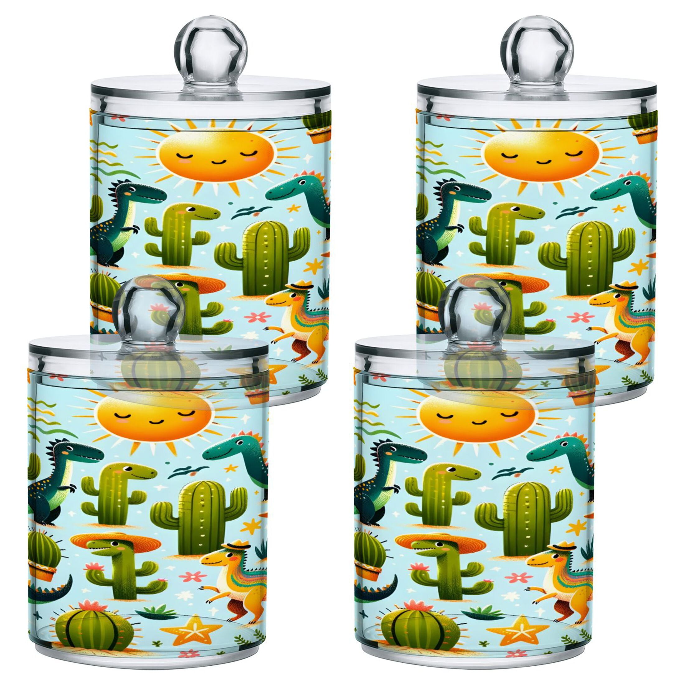 4 Pack Qtip Holder Dispenser Dinosaurs Cactus Sun Star Cloud Clear ...
