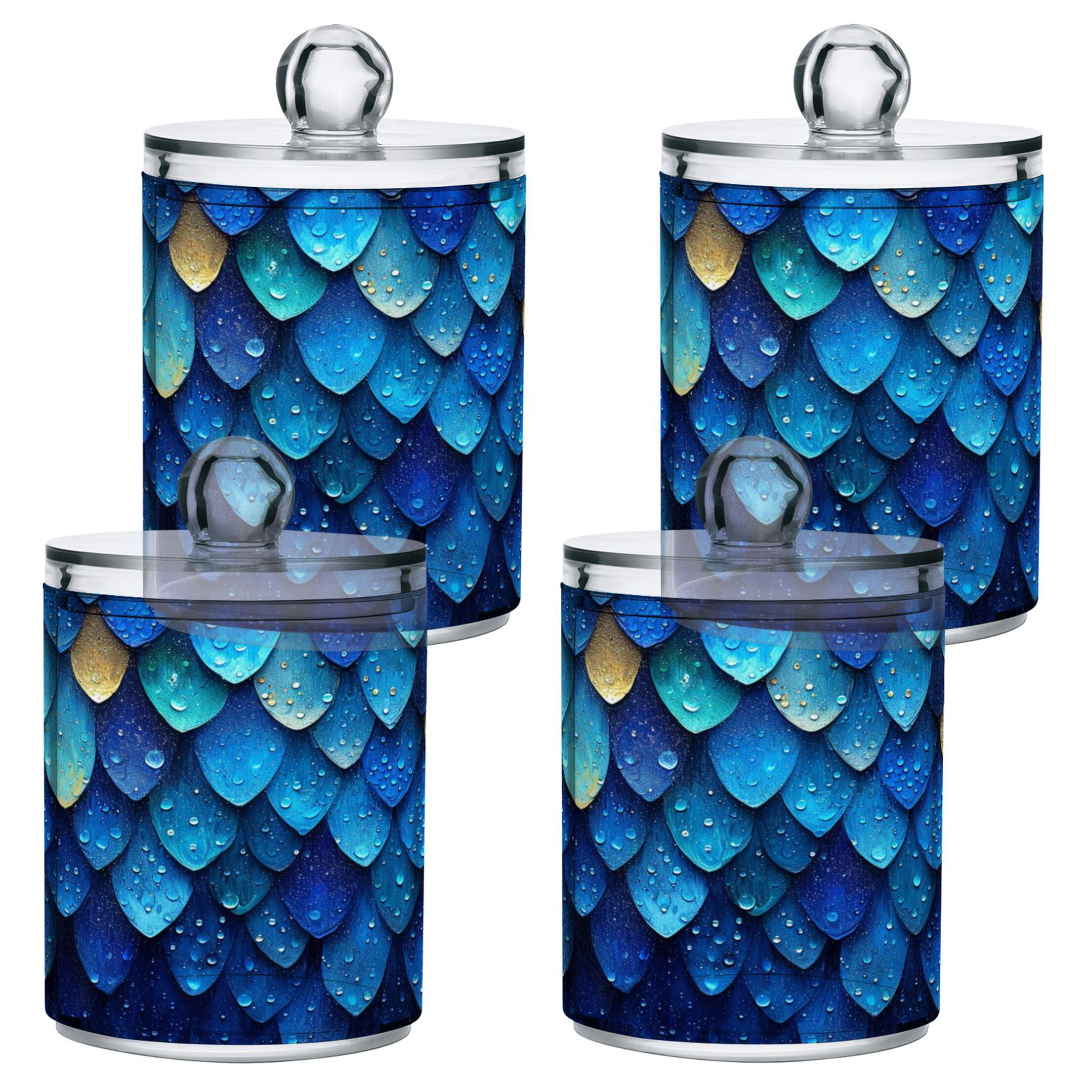 4 Pack Qtip Holder Dispenser Dragon Scales Raindrops Clear Plastic ...
