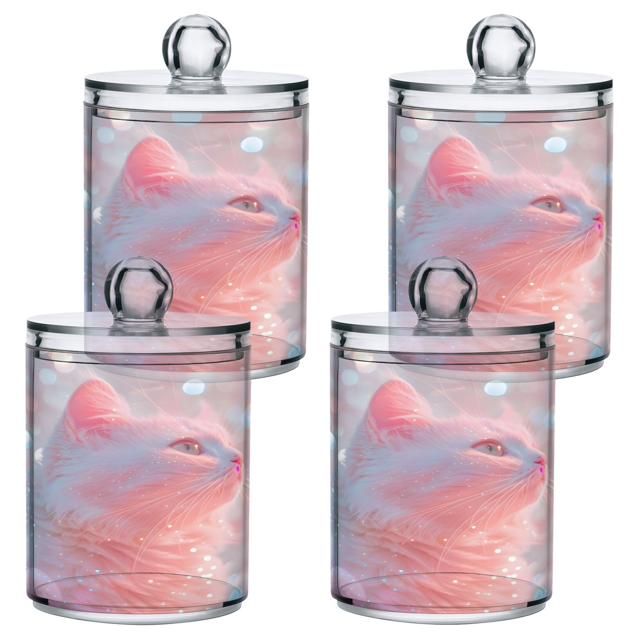 4 Pack Qtip Holder Dispenser Dreamy Cat Clear Plastic Storage ...