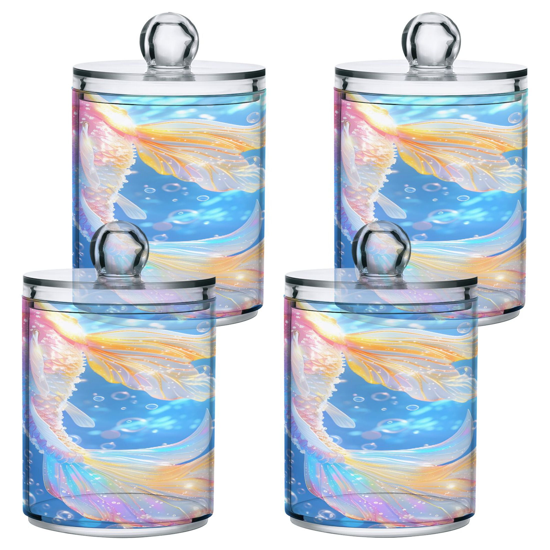 4 Pack Qtip Holder Dispenser Dreamy Fish Tail Clear Plastic Storage ...