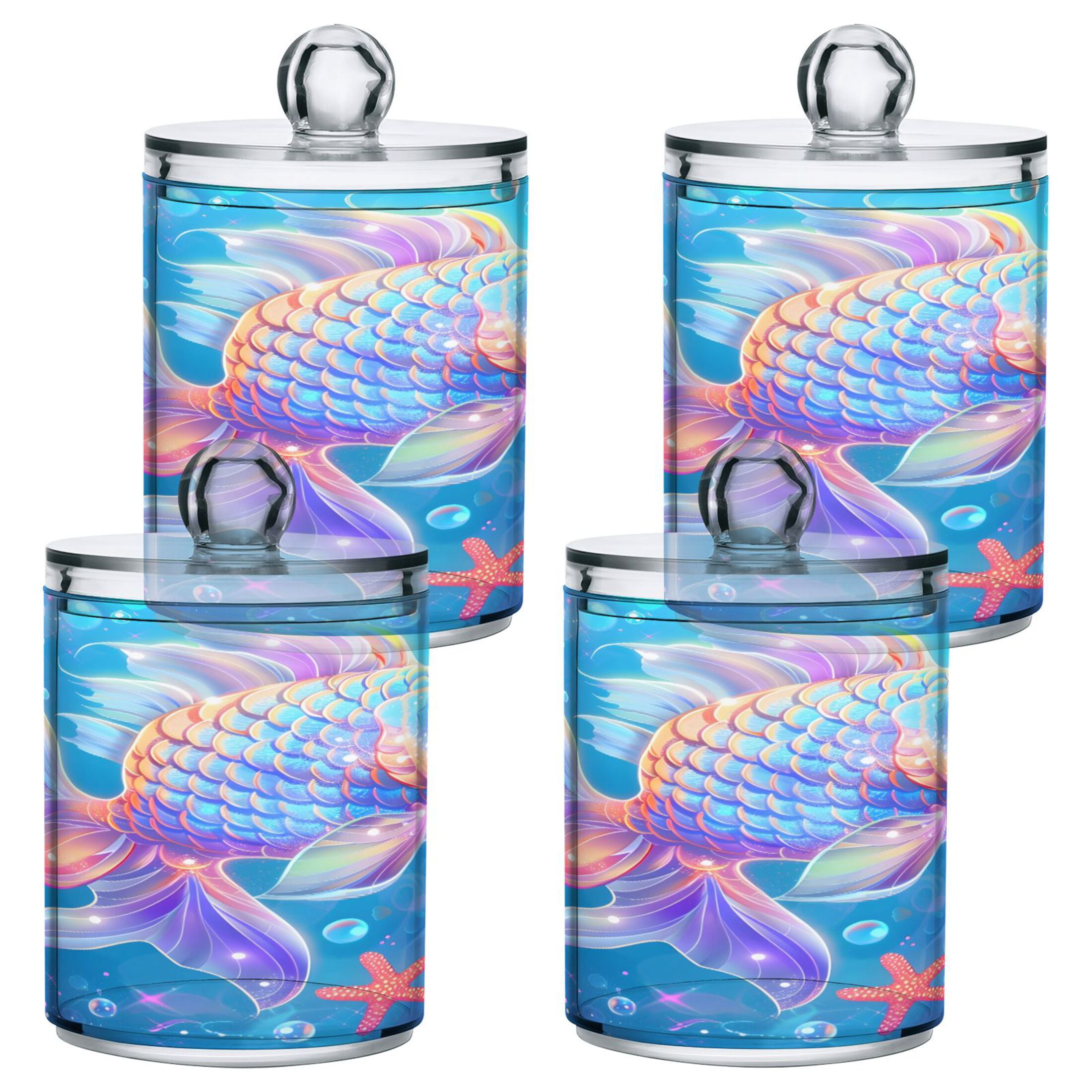 4 Pack Qtip Holder Dispenser Dreamy Fish and Bubble Clear Plastic ...