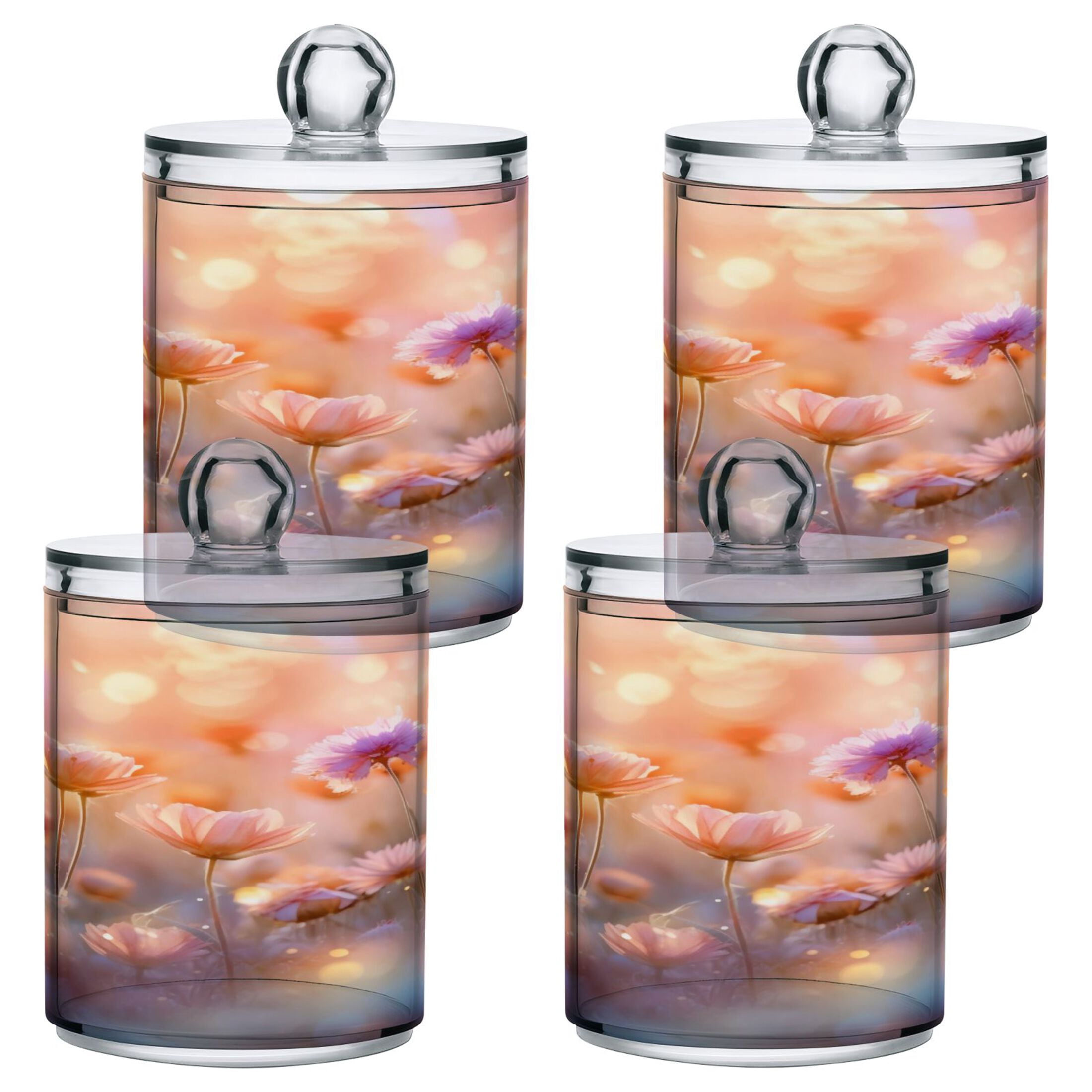 4 Pack Qtip Holder Dispenser Dreamy Flowers Clear Plastic Storage ...