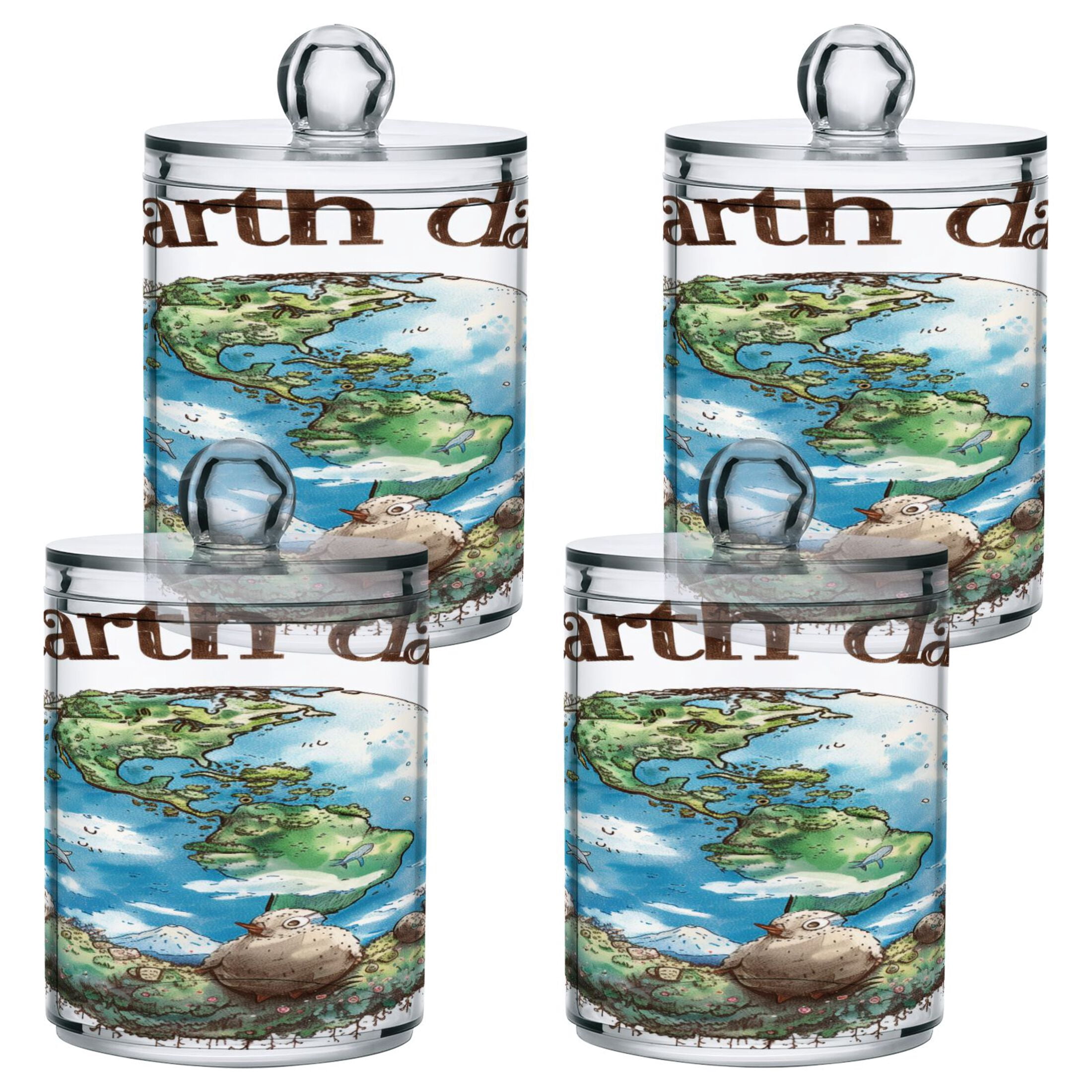 4 Pack Qtip Holder Dispenser Earth Day Cartoon Bird Clear Plastic ...
