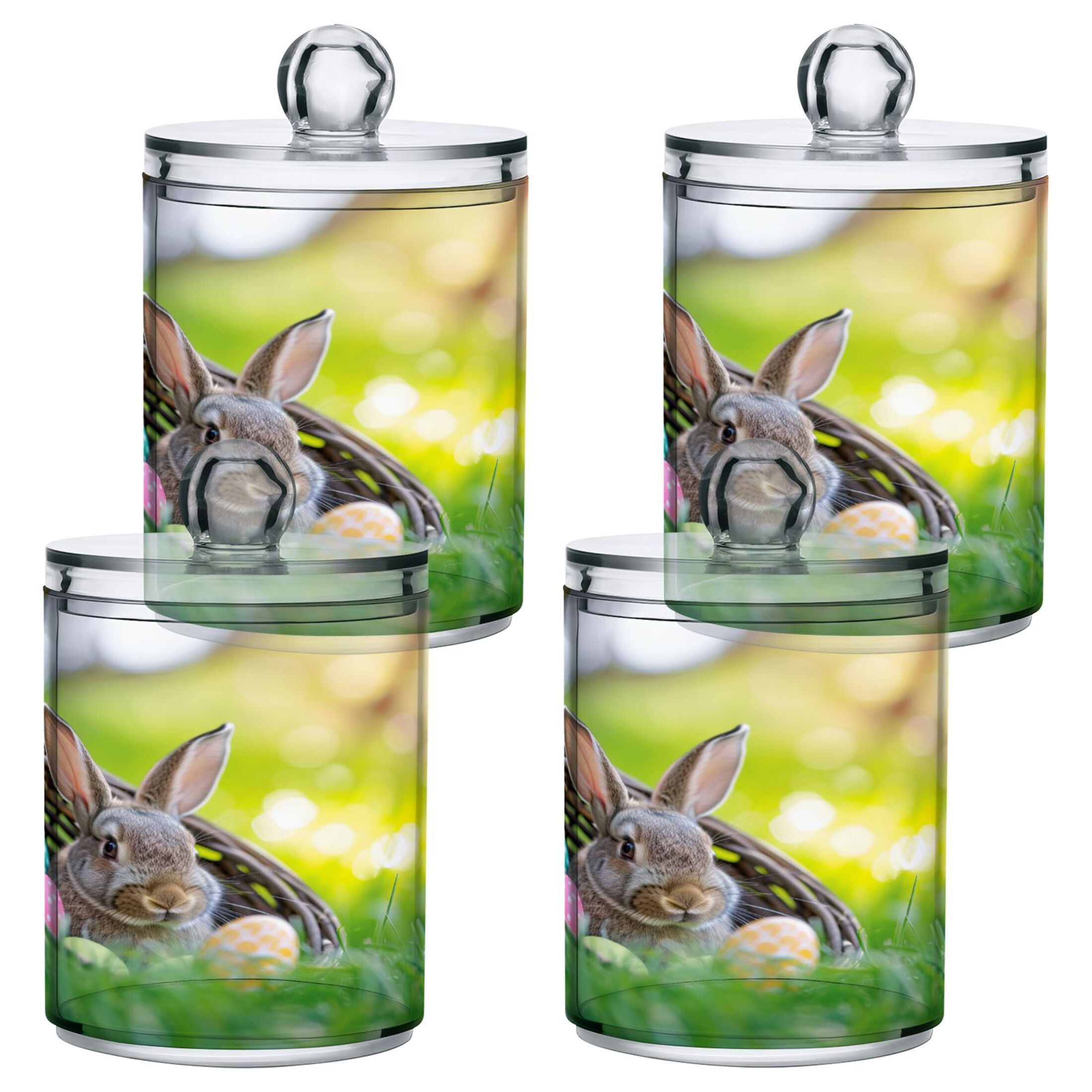 4 Pack Qtip Holder Dispenser Easter Egg Rabbit in Basket Clear Plastic ...