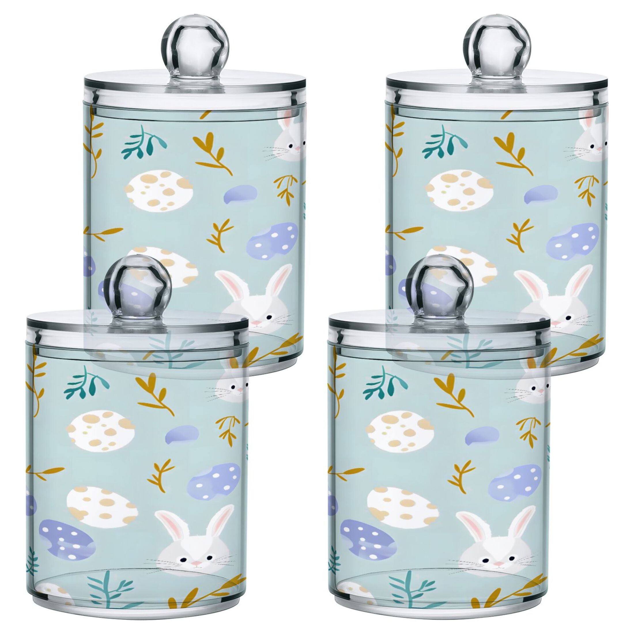 4 Pack Qtip Holder Dispenser Easter Egg and Bunny Rabbit Clear Plastic ...