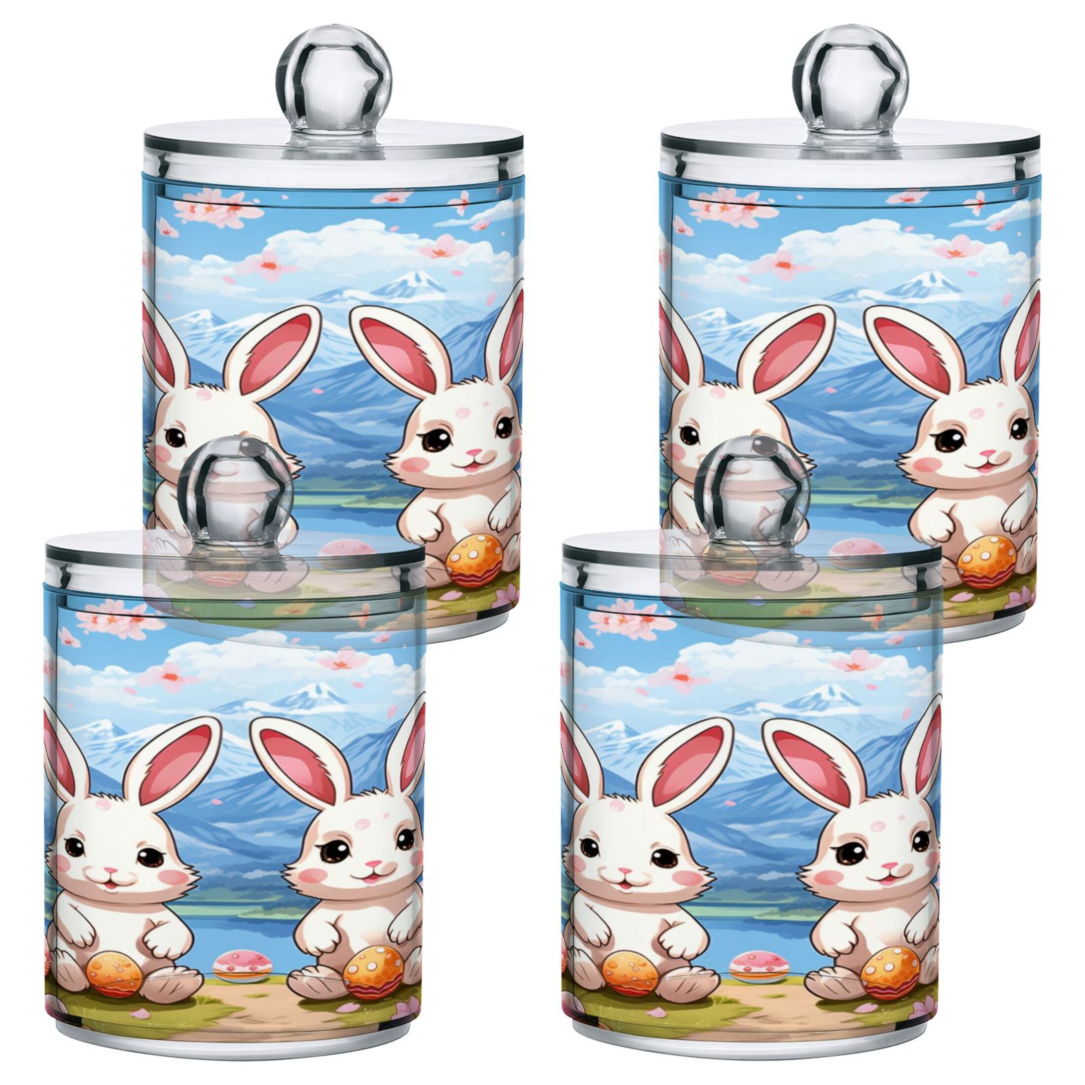 4 Pack Qtip Holder Dispenser Easter Egg and Cute Rabbit Clear Plastic ...