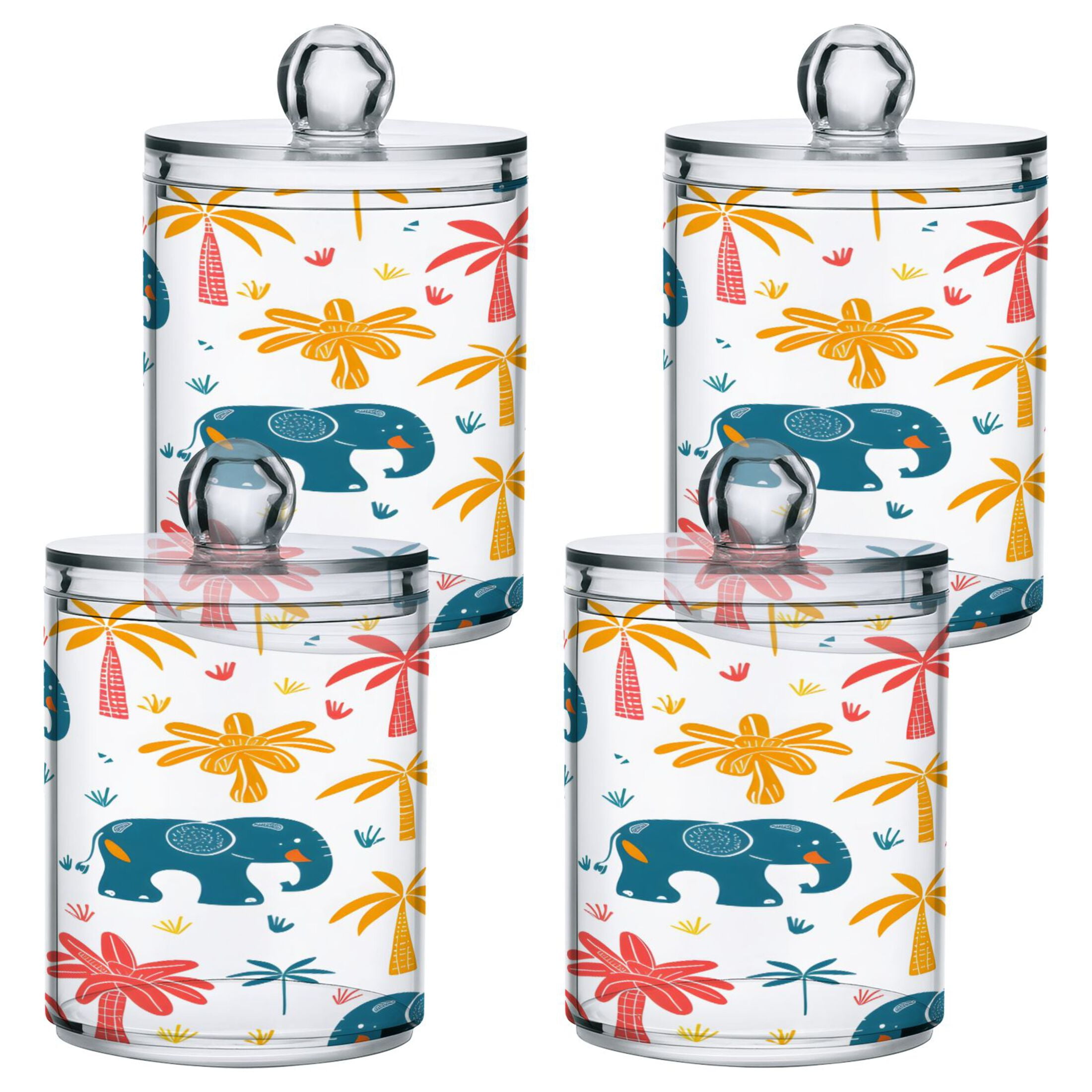 4 Pack Qtip Holder Dispenser Elephants and Palms Trees Clear Plastic ...