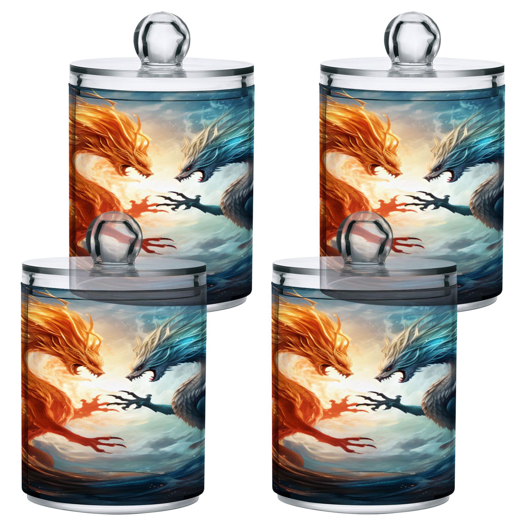 4 Pack Qtip Holder Dispenser Fantasy Chinese Dragon Battle Clear ...