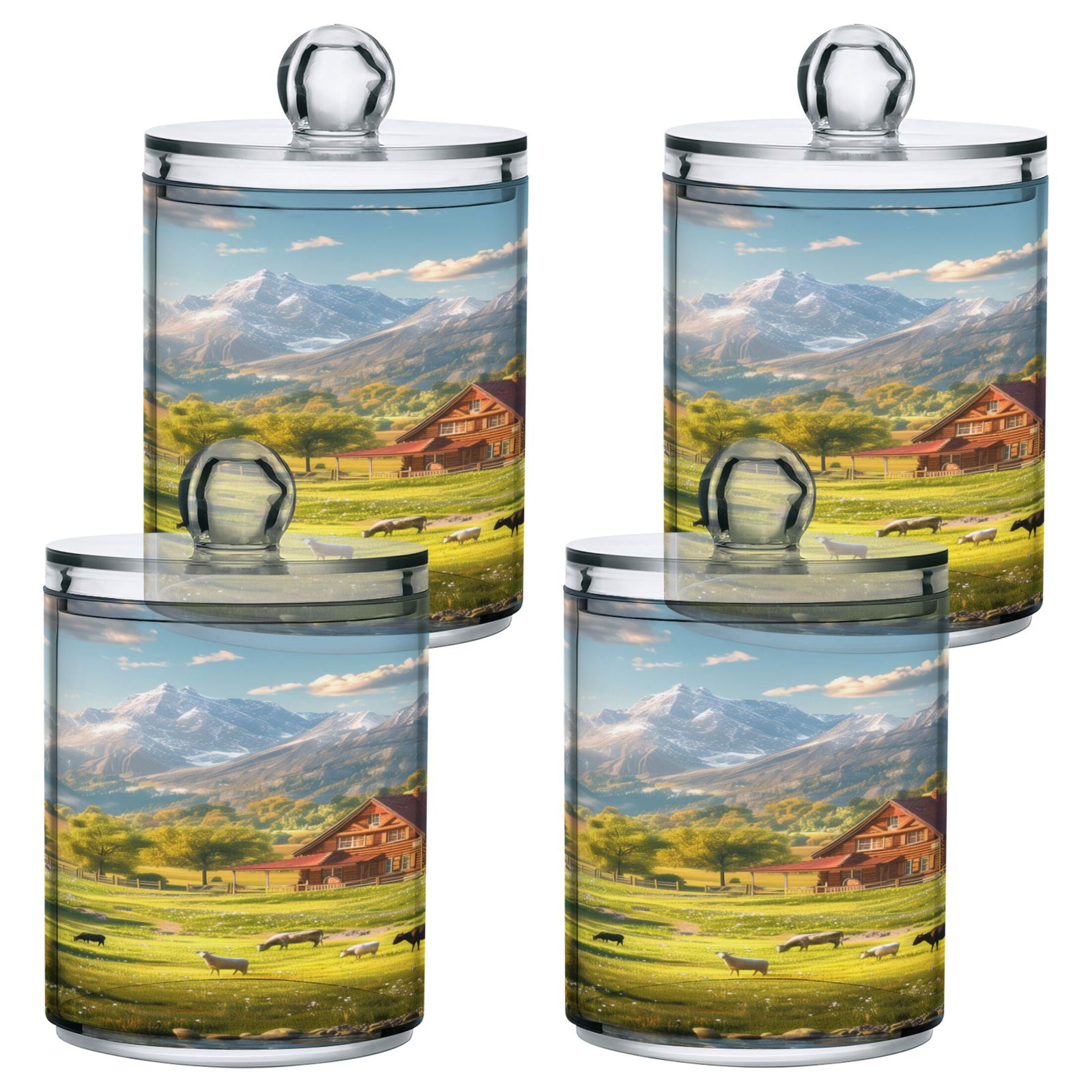 4 Pack Qtip Holder Dispenser Farm with Cow and Sheep Clear Plastic ...