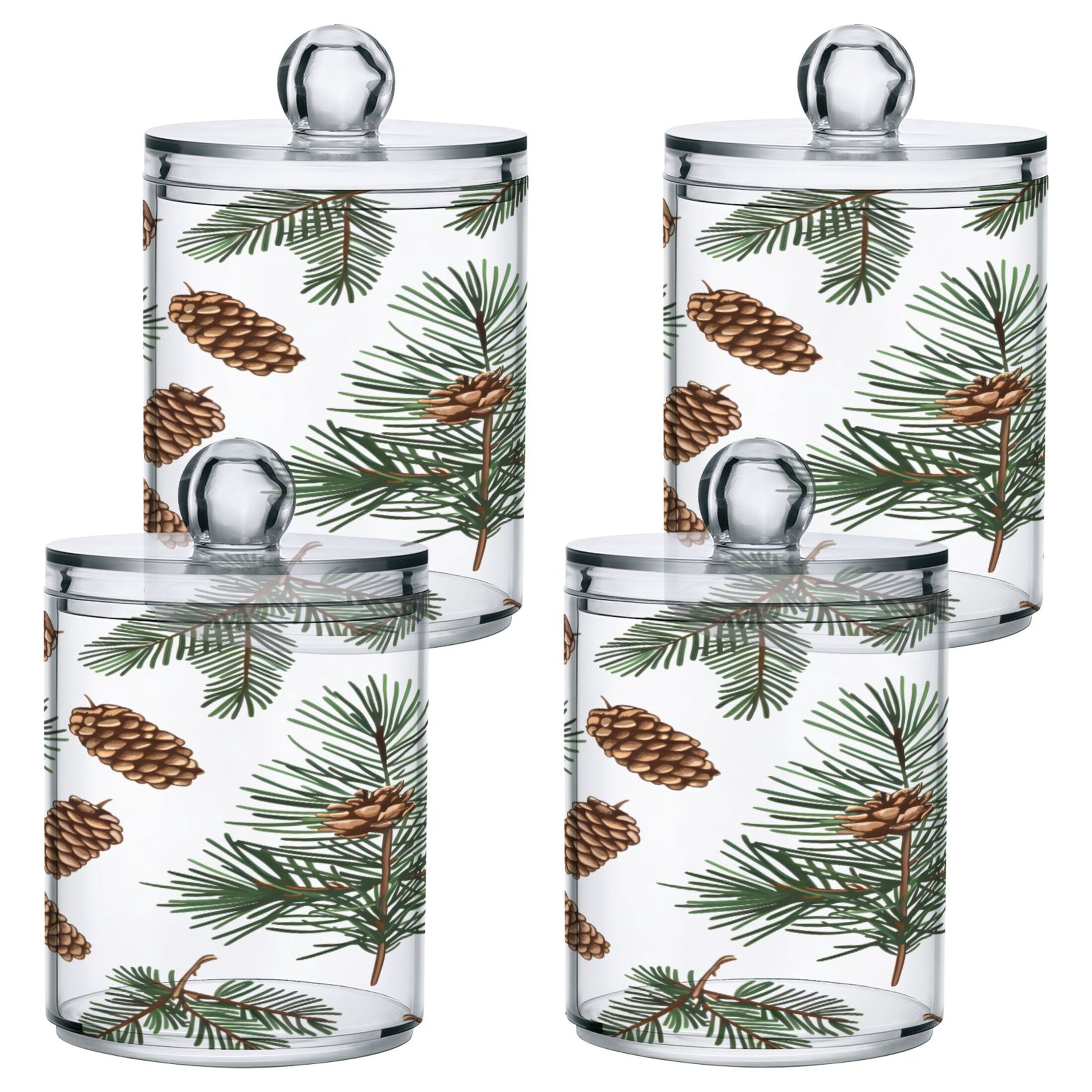 4 Pack Qtip Holder Dispenser Fir and Pine Cone Clear Plastic Storage ...