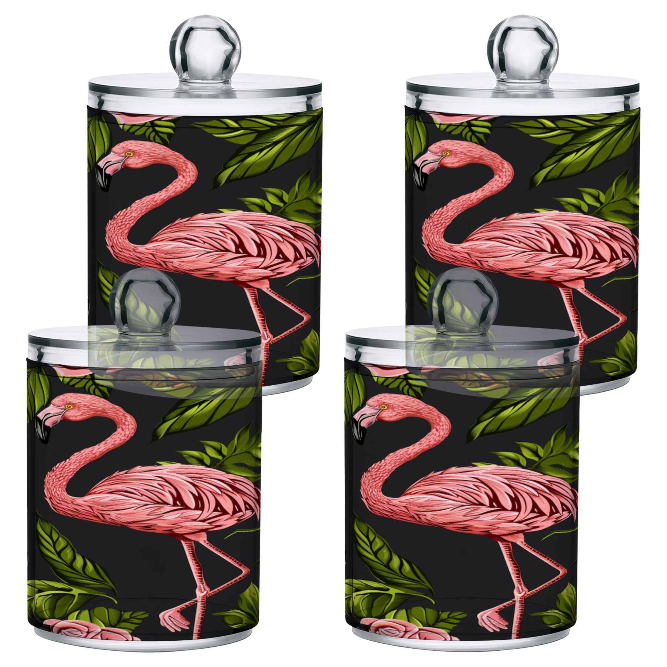 4 Pack Qtip Holder Dispenser Flamingo Leaves Rose Clear Plastic Storage ...