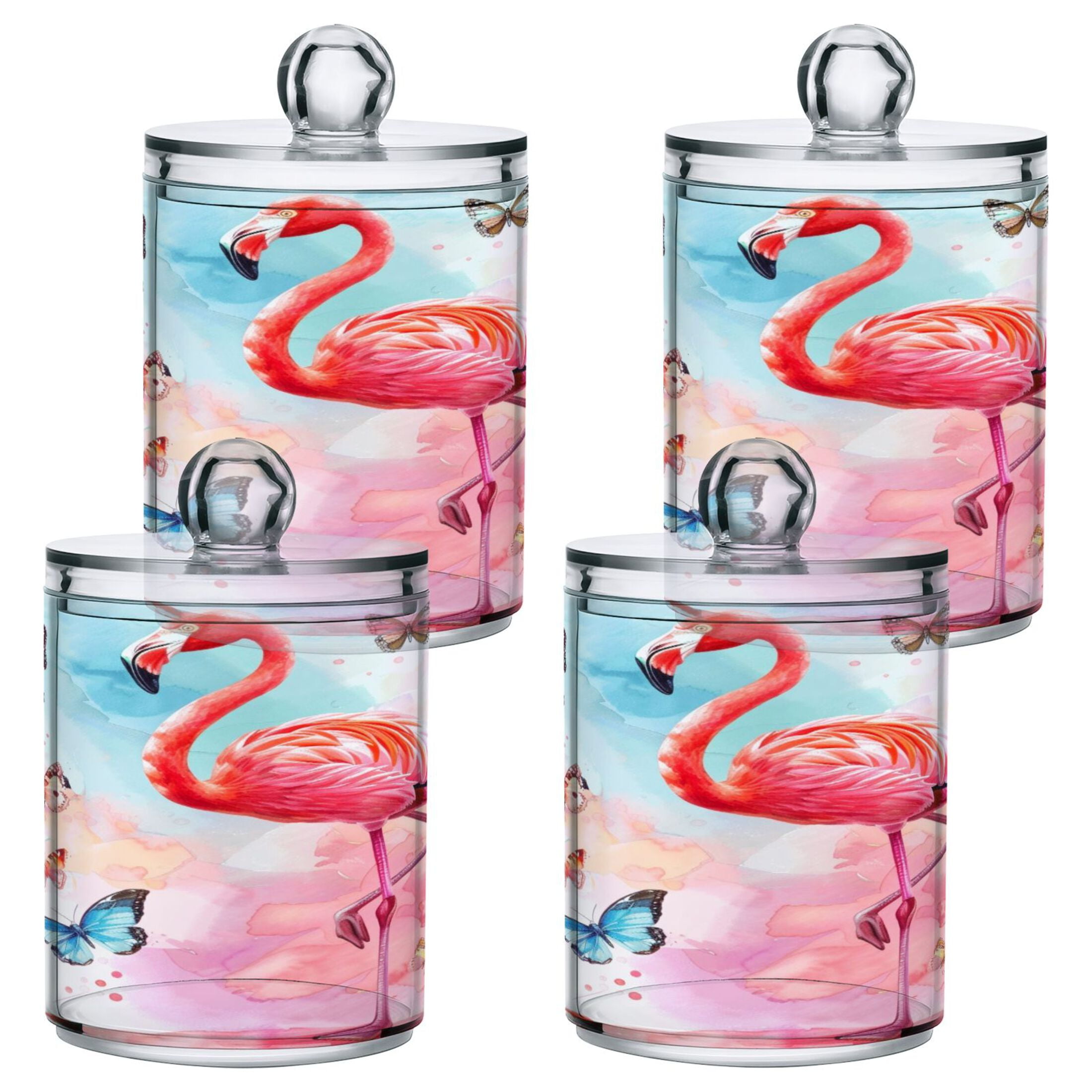 4 Pack Qtip Holder Dispenser Flamingo and Butterflies Clear Plastic ...