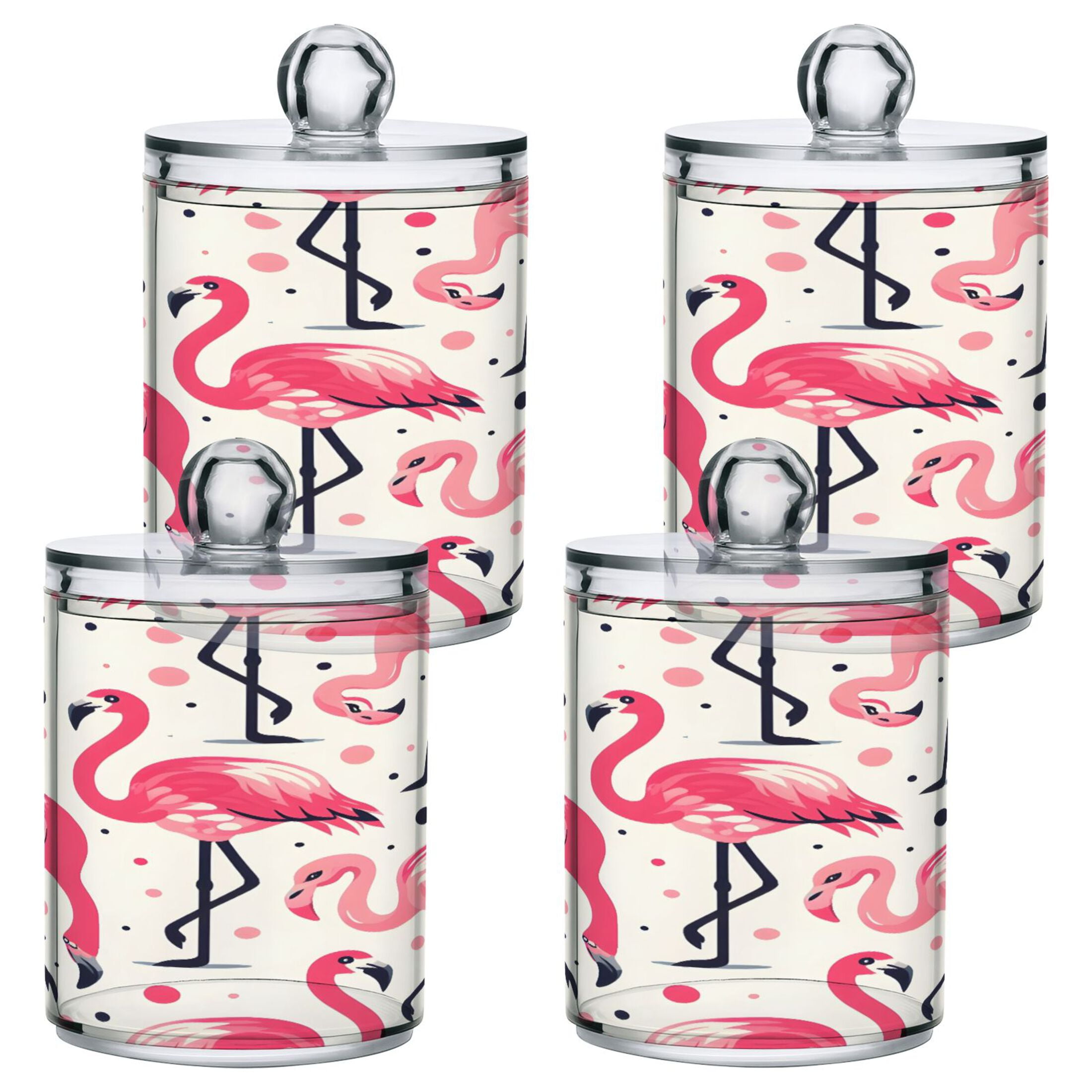 4 Pack Qtip Holder Dispenser Flamingos with Polka Dot Clear Plastic ...
