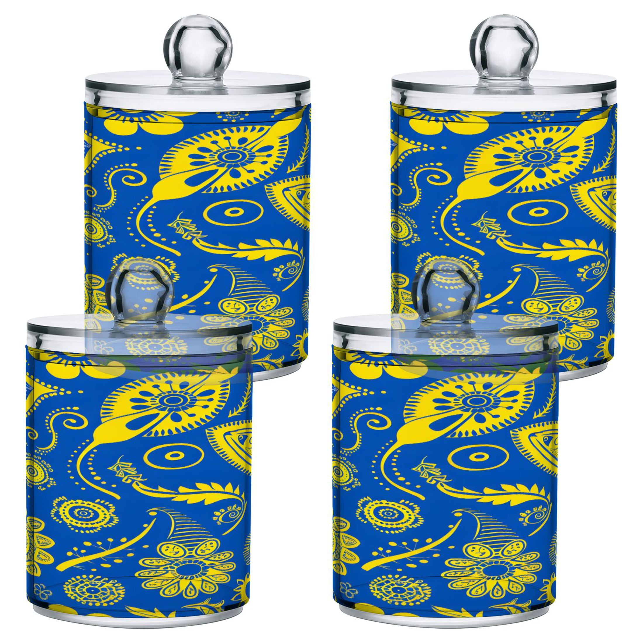 4 Pack Qtip Holder Dispenser Flower and Leaves Clear Plastic Storage ...