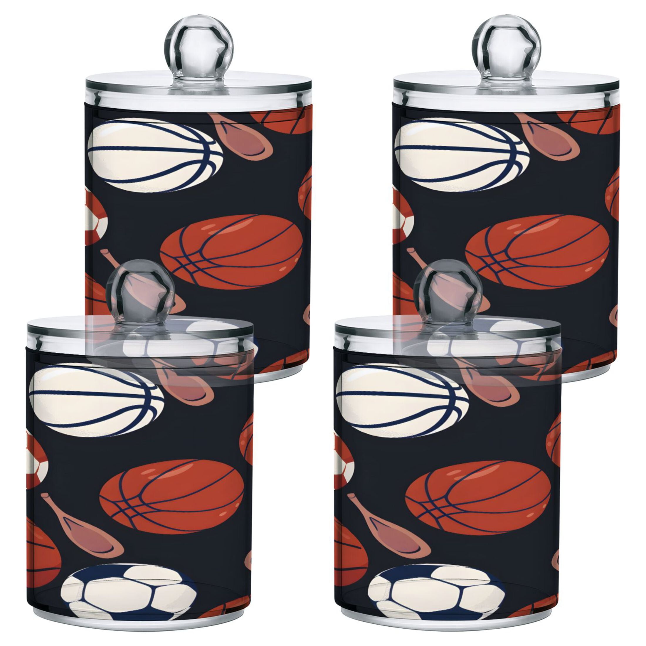 4 Pack Qtip Holder Dispenser Football and Basketball Clear Plastic ...