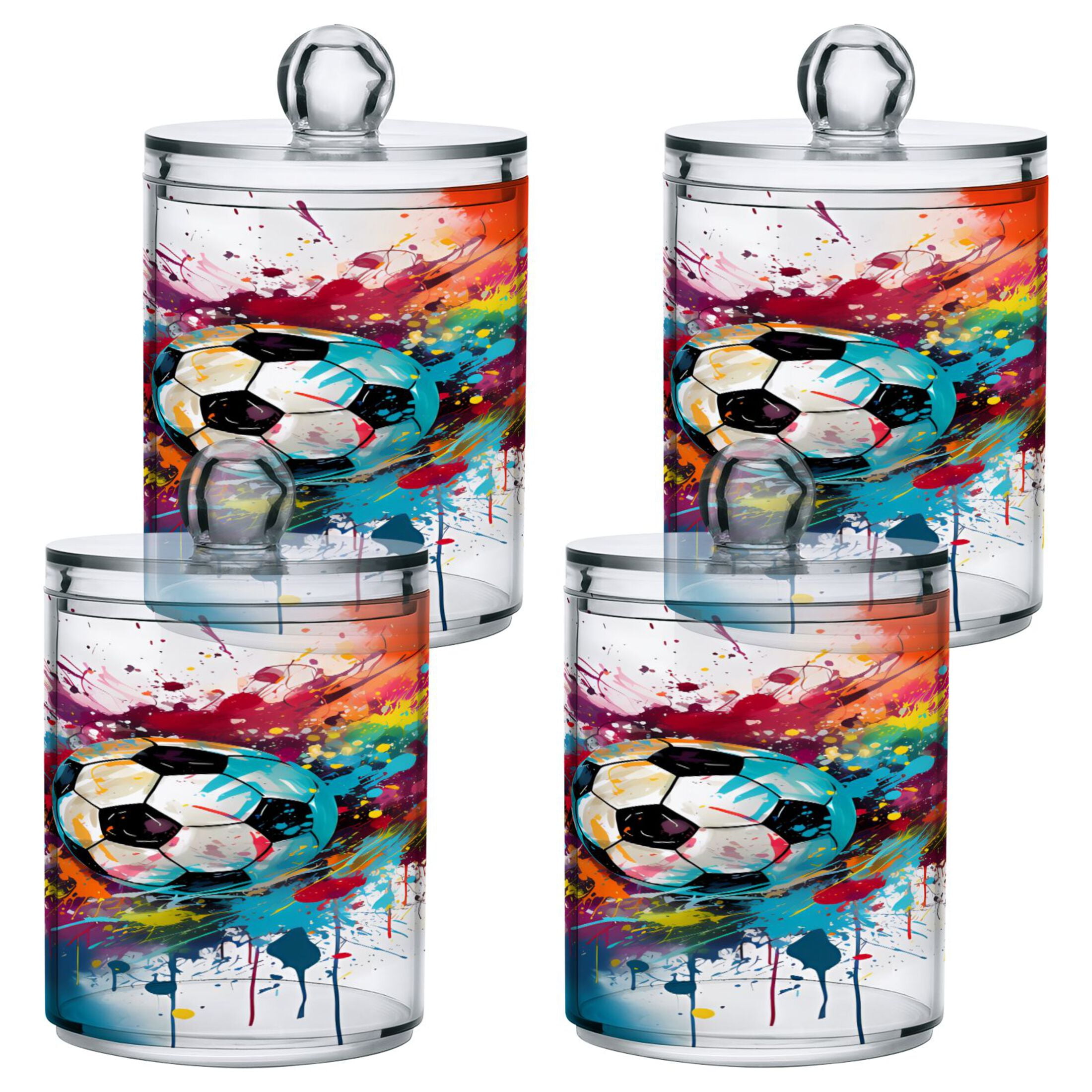 4 Pack Qtip Holder Dispenser Football with Colorful Graffiti Clear ...