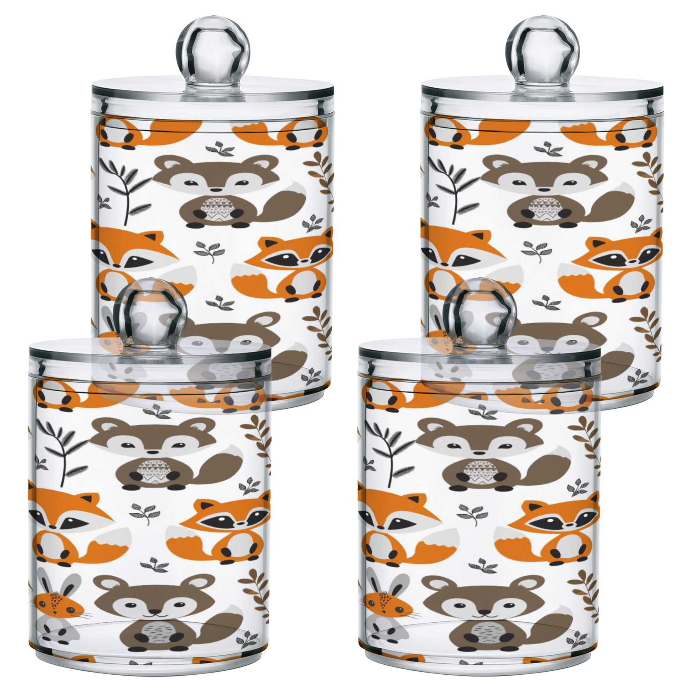 4 Pack Qtip Holder Dispenser Fox Rabbit Squirrel Clear Plastic Storage ...