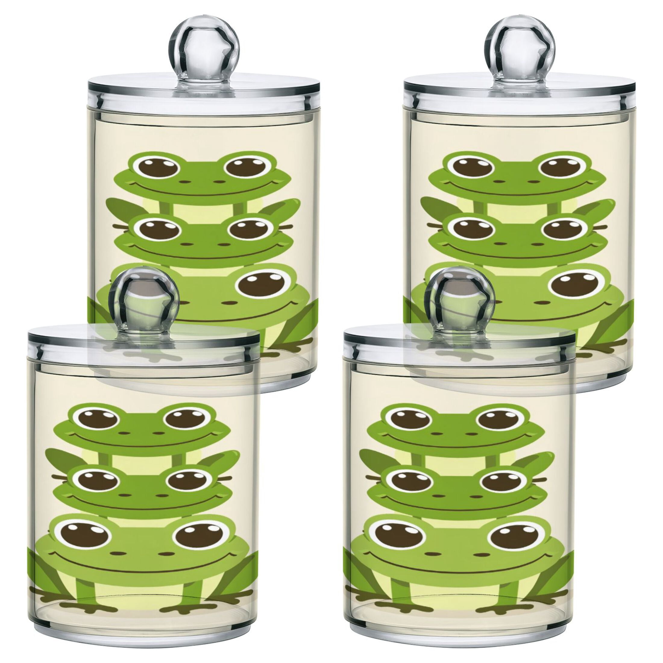 4 Pack Qtip Holder Dispenser Frogs Stack on Each Other Clear Plastic ...