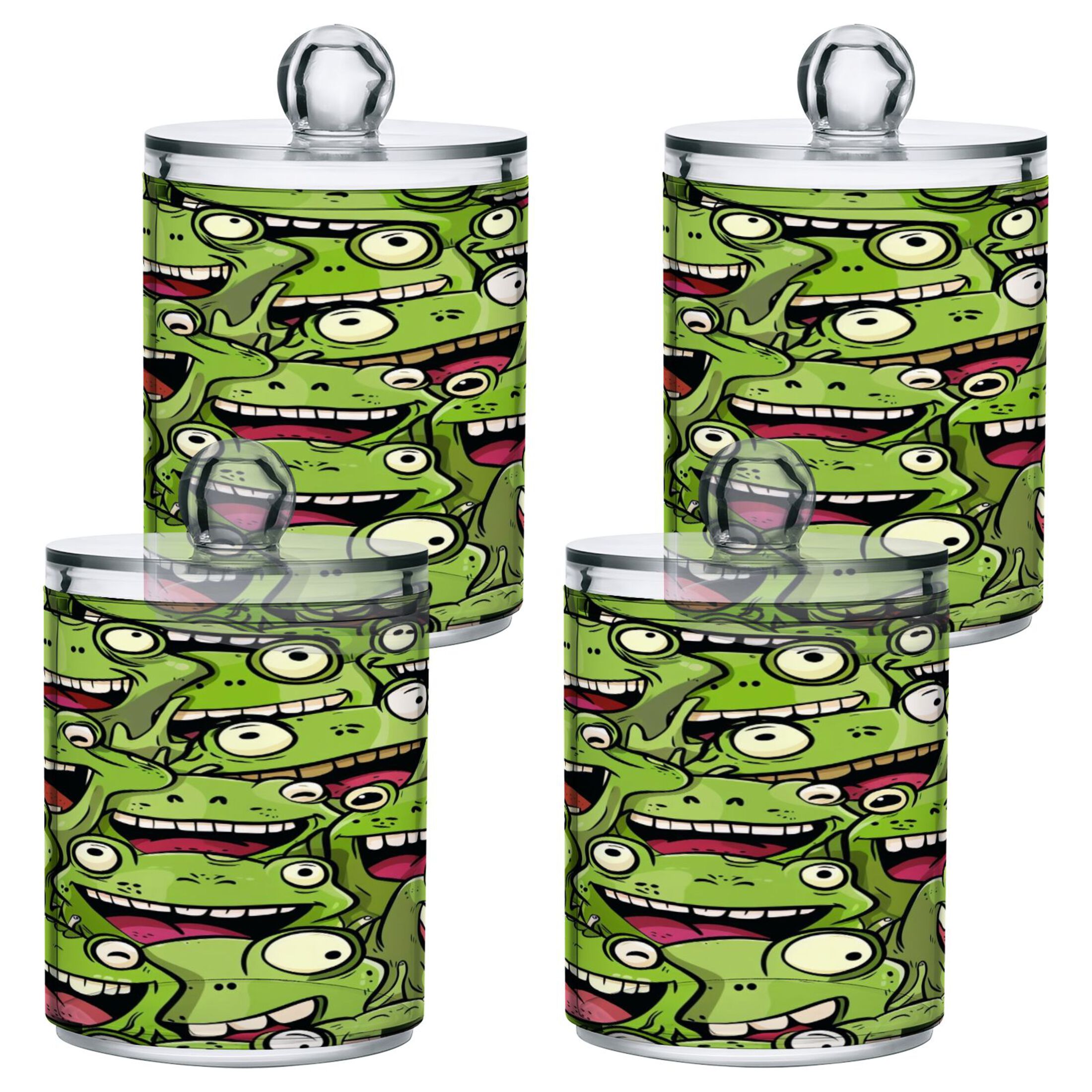 4 Pack Qtip Holder Dispenser Funny Cartoon Frogs Face Clear Plastic ...