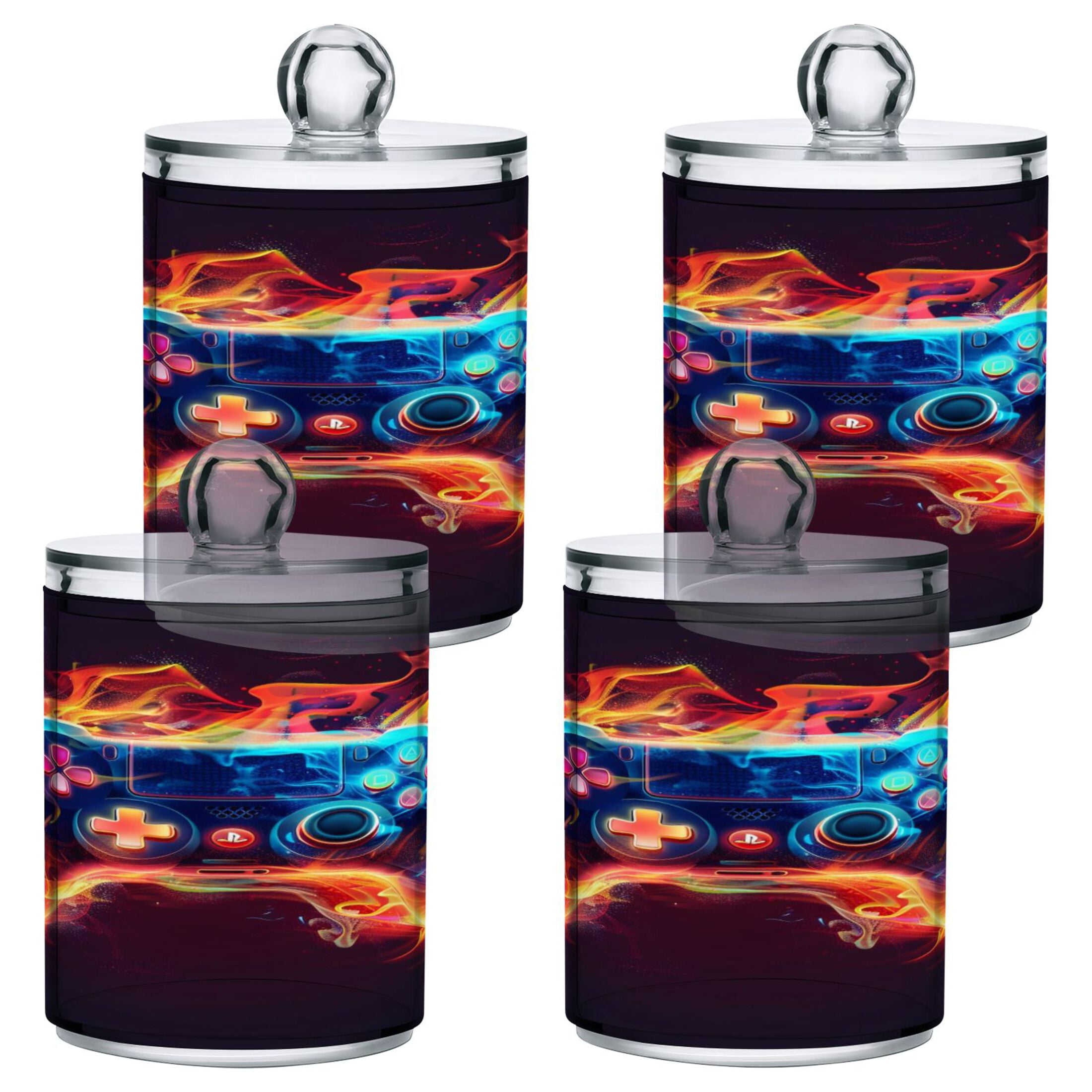 4 Pack Qtip Holder Dispenser Game Handle with Fire Clear Plastic ...