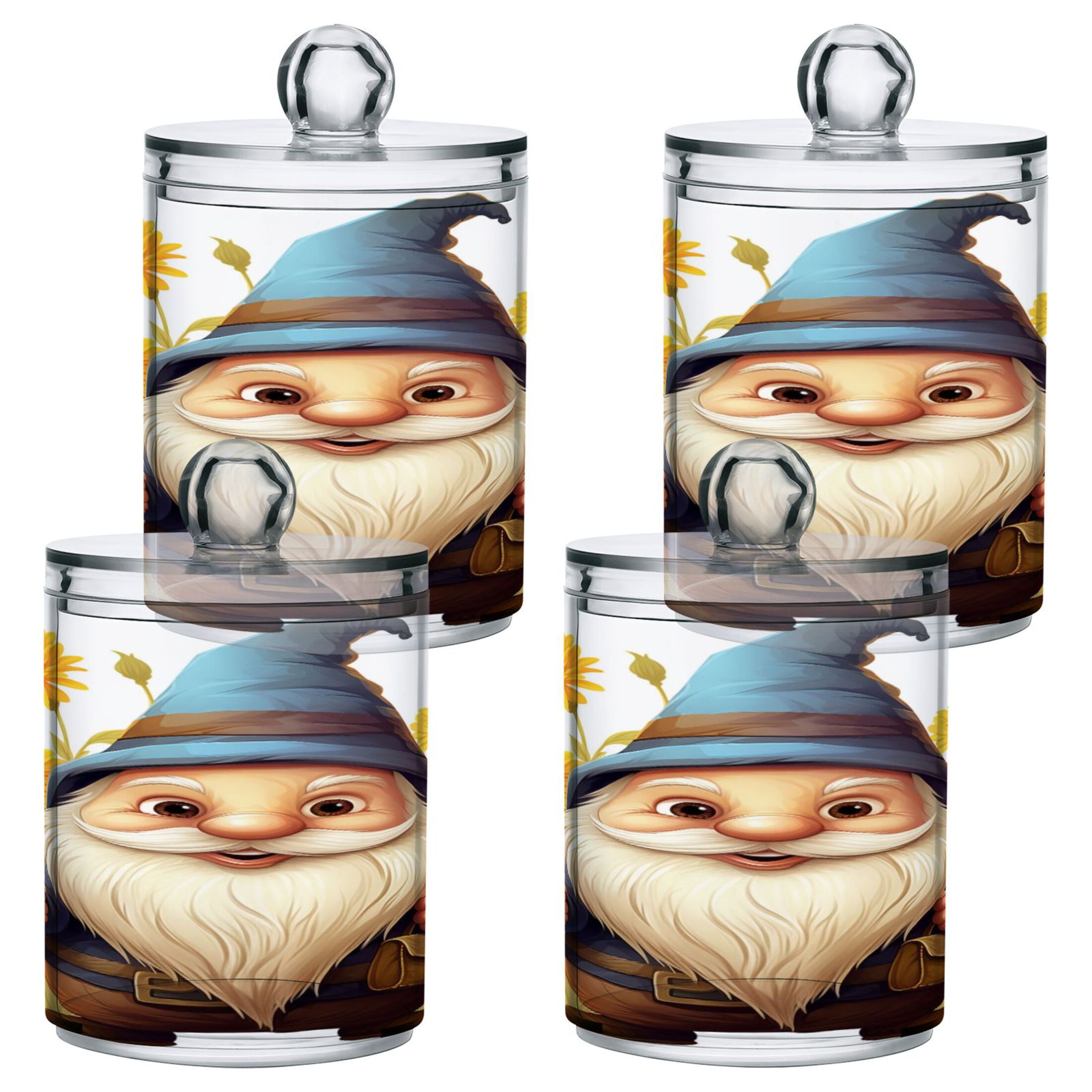 4 Pack Qtip Holder Dispenser Gnome and Sunflower Clear Plastic Storage ...