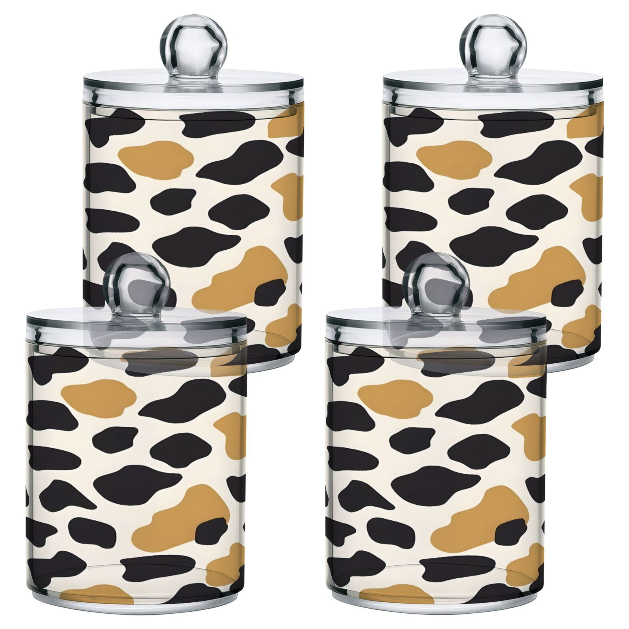 4 Pack Qtip Holder Dispenser Gold and Black Cow Print Clear Plastic ...