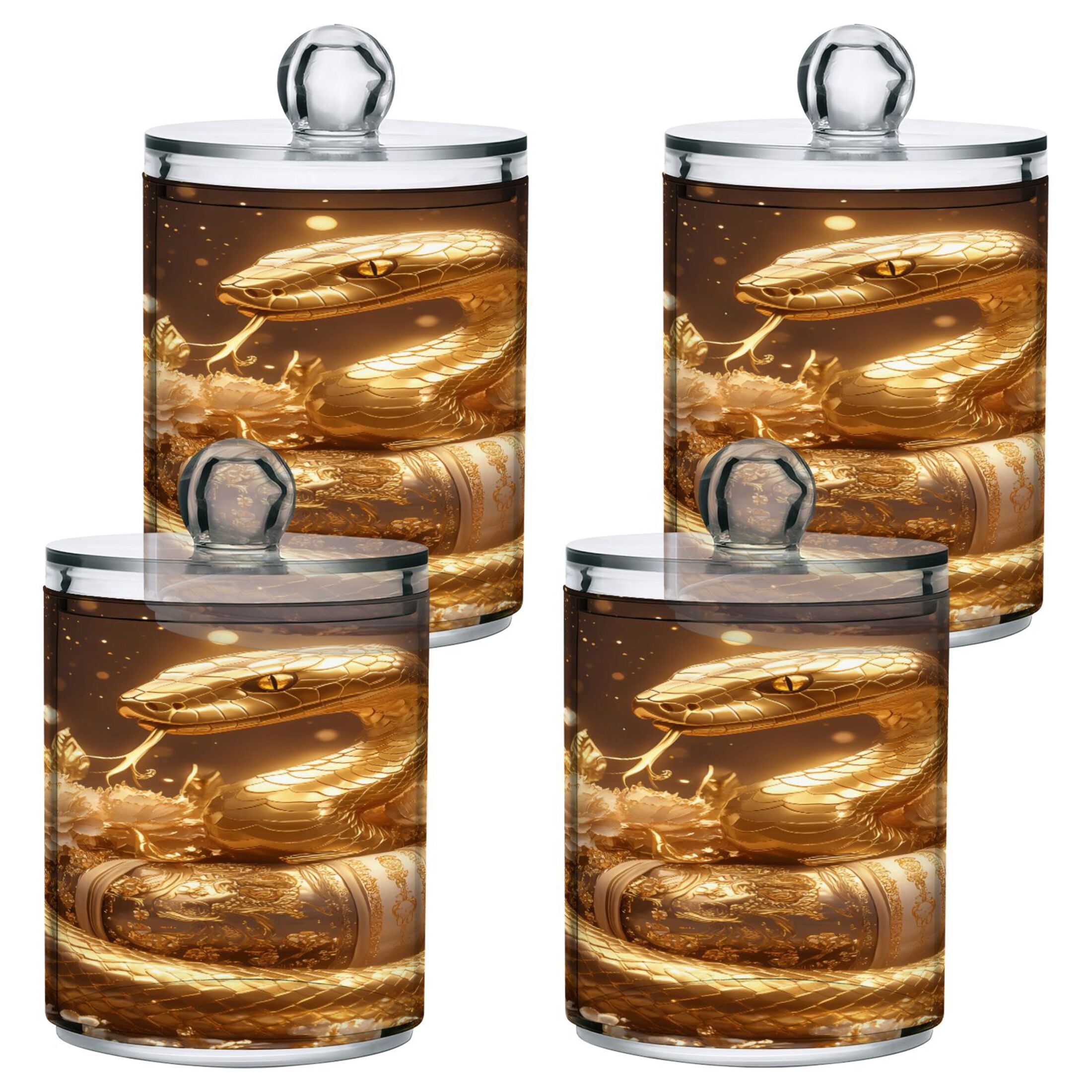 4 Pack Qtip Holder Dispenser Golden Snake with Flowers Clear Plastic ...