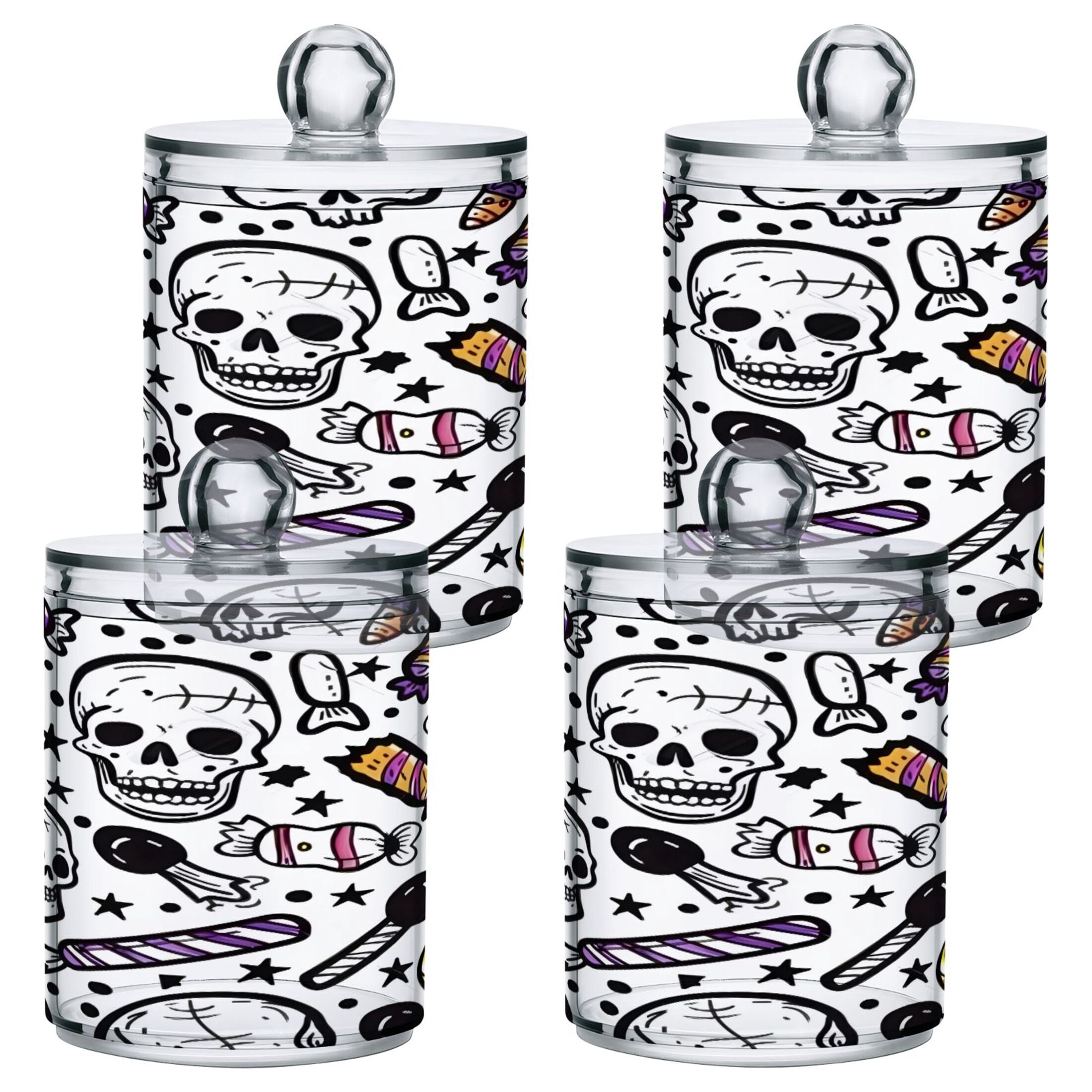 4 Pack Qtip Holder Dispenser Halloween Candy Skull Star Clear Plastic ...