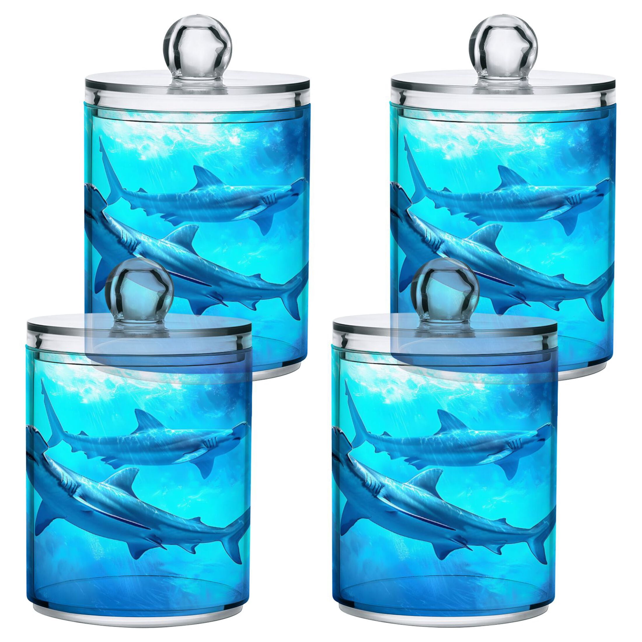 4 Pack Qtip Holder Dispenser Hammerhead Sharks Swimming Clear Plastic ...