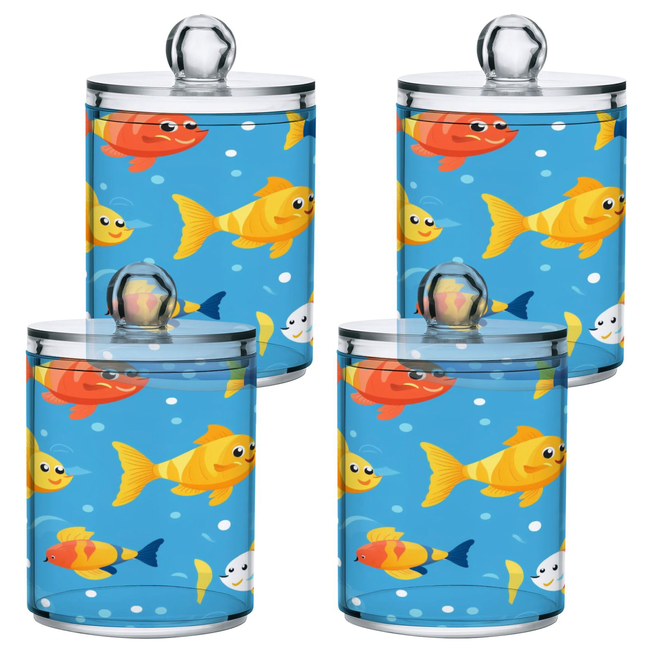 4 Pack Qtip Holder Dispenser Happy Fish on Sea Clear Plastic Storage ...