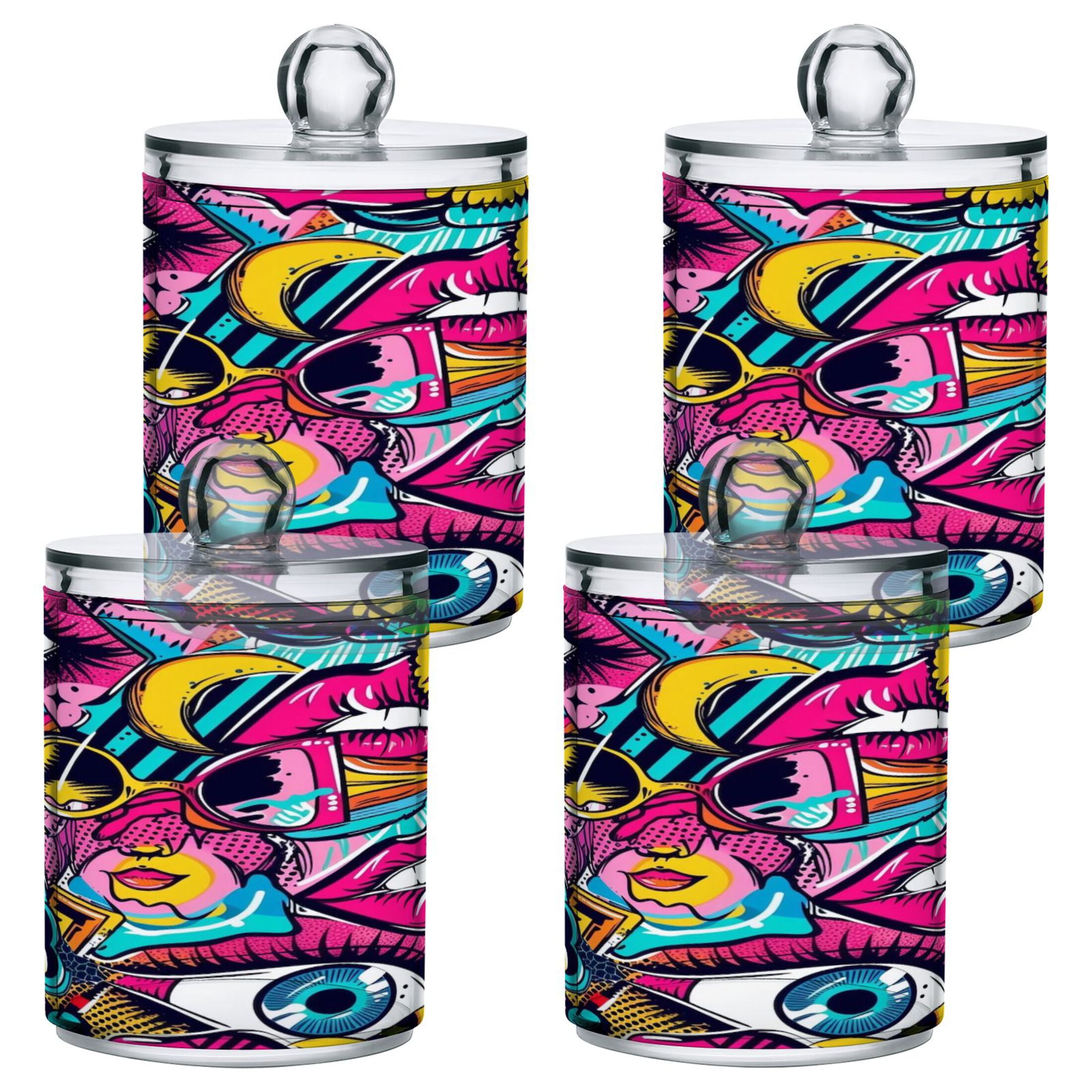 4 Pack Qtip Holder Dispenser Hip Hop Graffiti Clear Plastic Storage ...