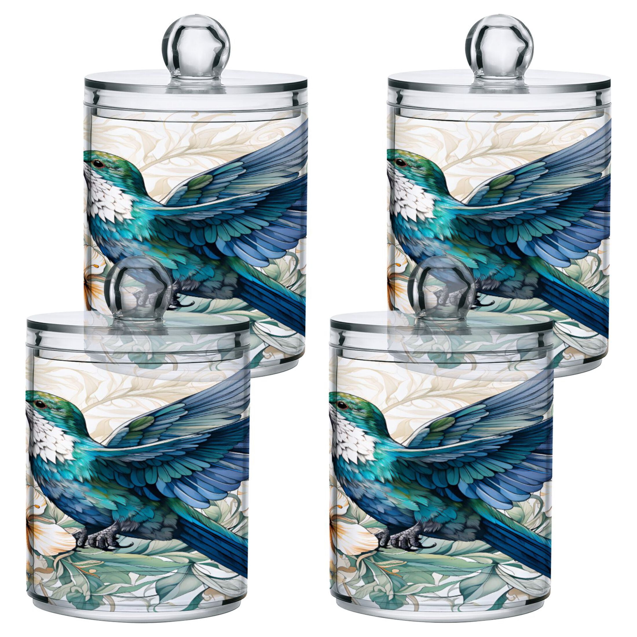4 Pack Qtip Holder Dispenser Hummingbird with Lily Flowers Clear ...