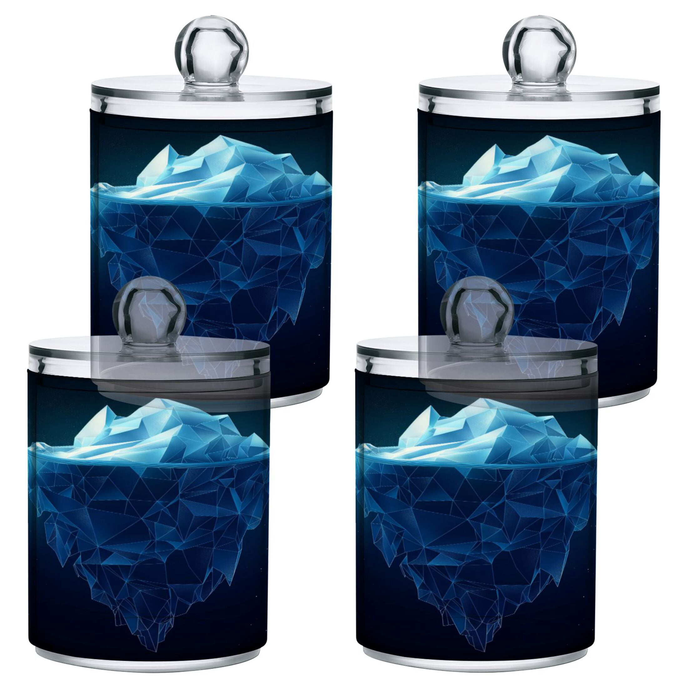 4 Pack Qtip Holder Dispenser Iceberg Floating Sea Clear Plastic Storage ...