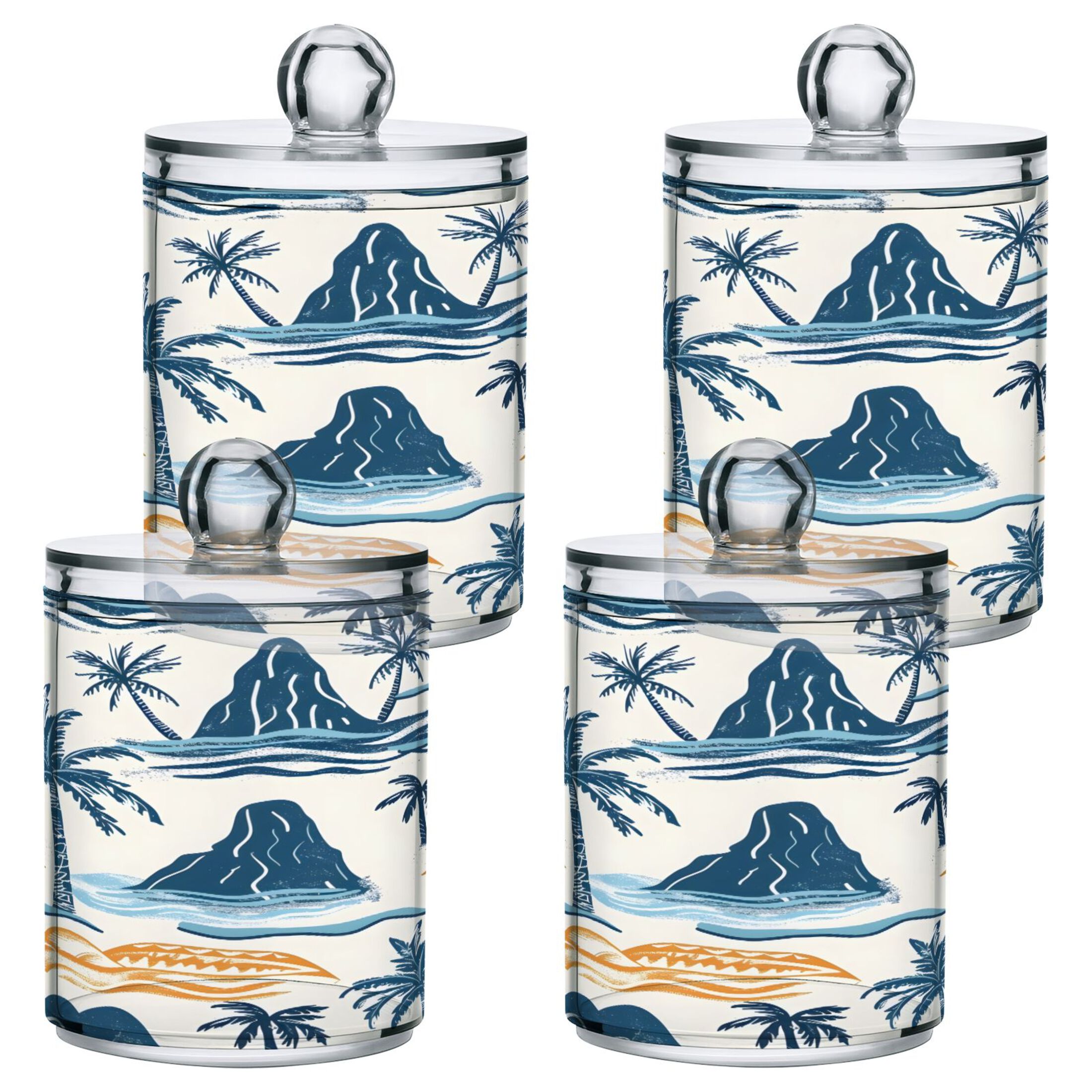 4 Pack Qtip Holder Dispenser Island Trees Mountain Clear Plastic ...