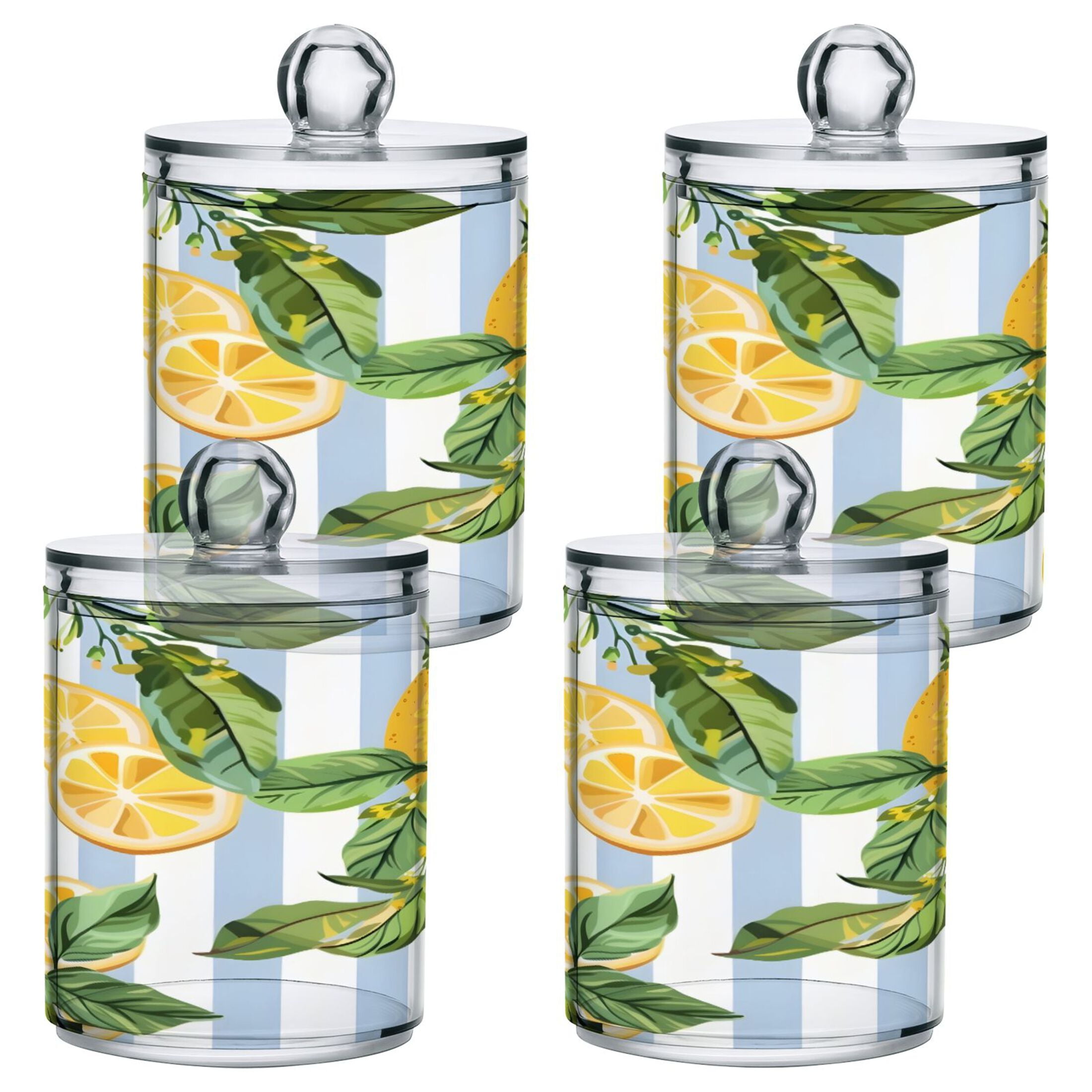 4 Pack Qtip Holder Dispenser Lemon Slice and Leaves Clear Plastic ...