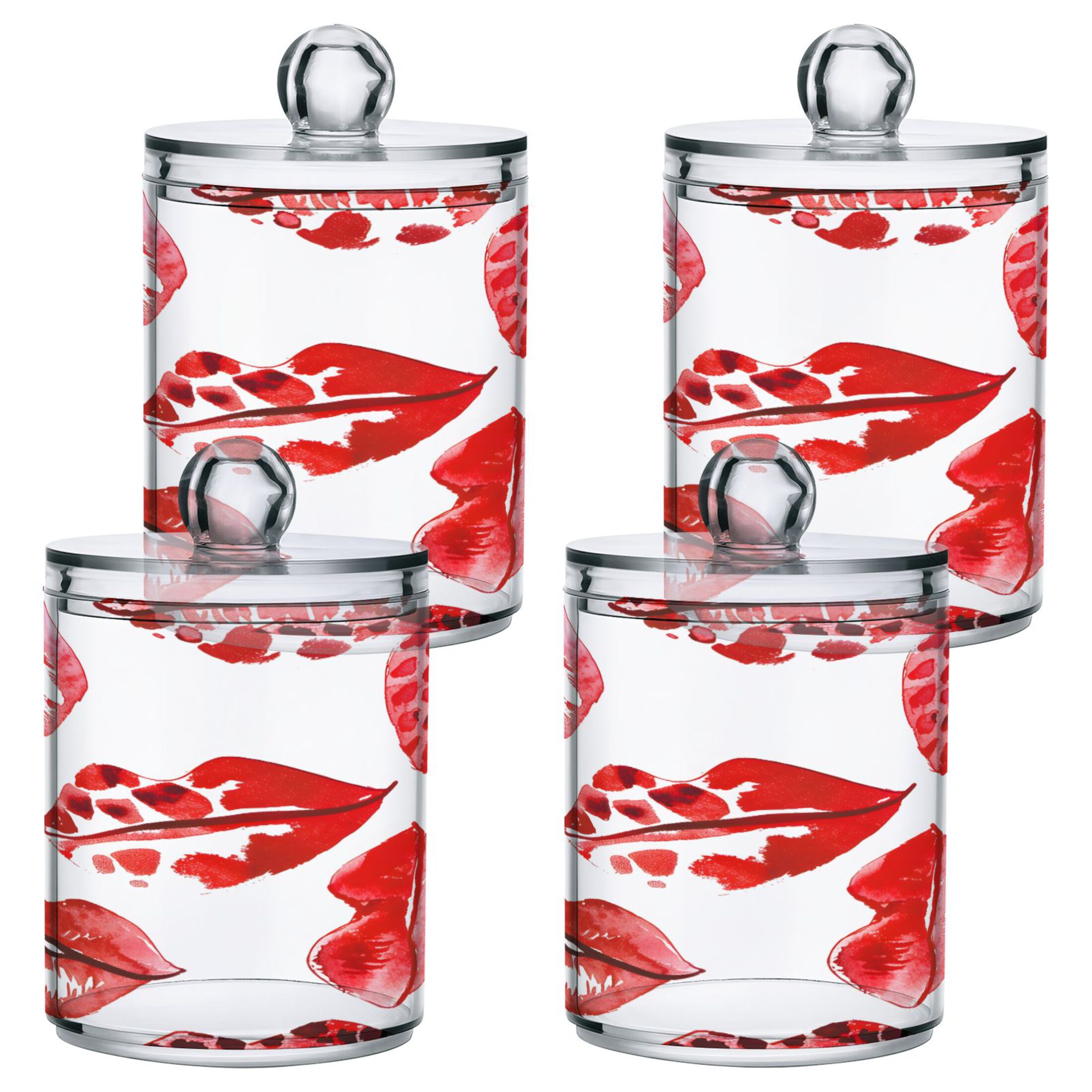 4 Pack Qtip Holder Dispenser Leopard Lip Heart Clear Plastic Storage ...