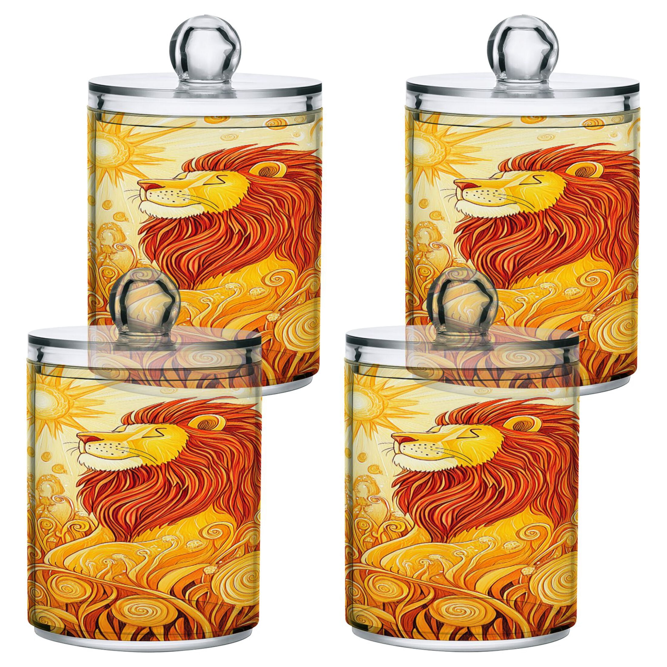 4 Pack Qtip Holder Dispenser Lion on Golden Field Clear Plastic Storage ...