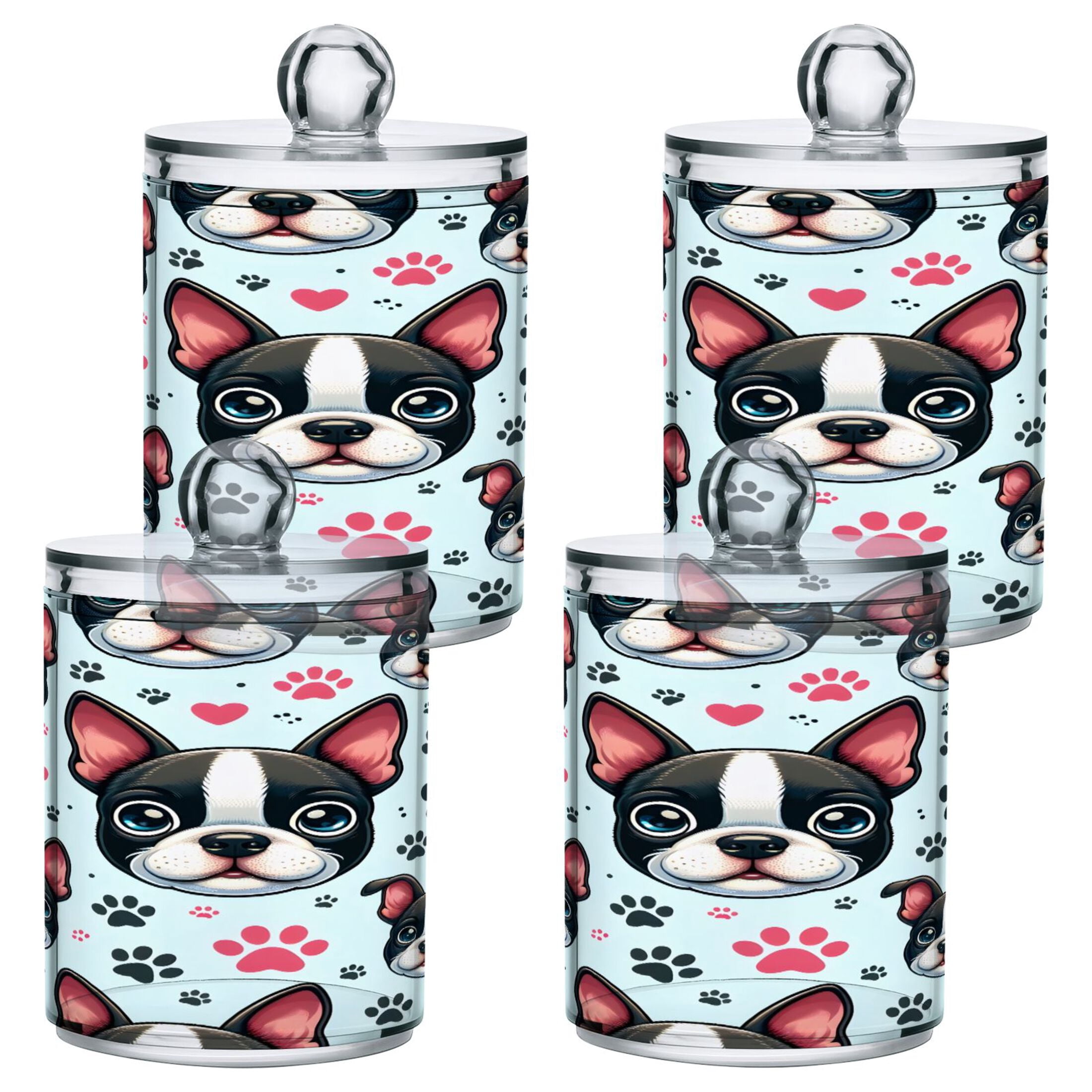 4 Pack Qtip Holder Dispenser Lovely Bulldog with Paw Print Clear ...