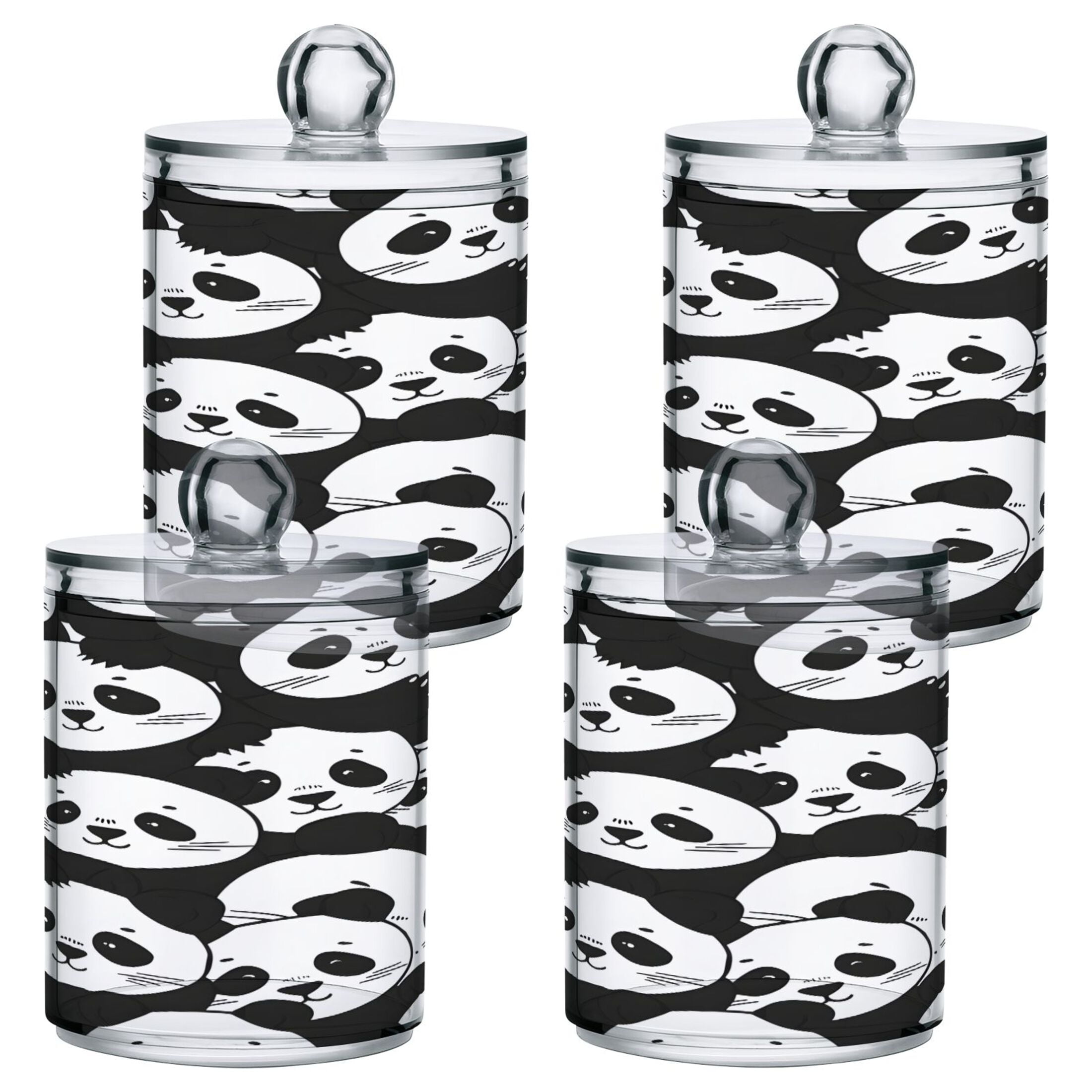 4 Pack Qtip Holder Dispenser Lovely Little Panda Face Clear Plastic ...