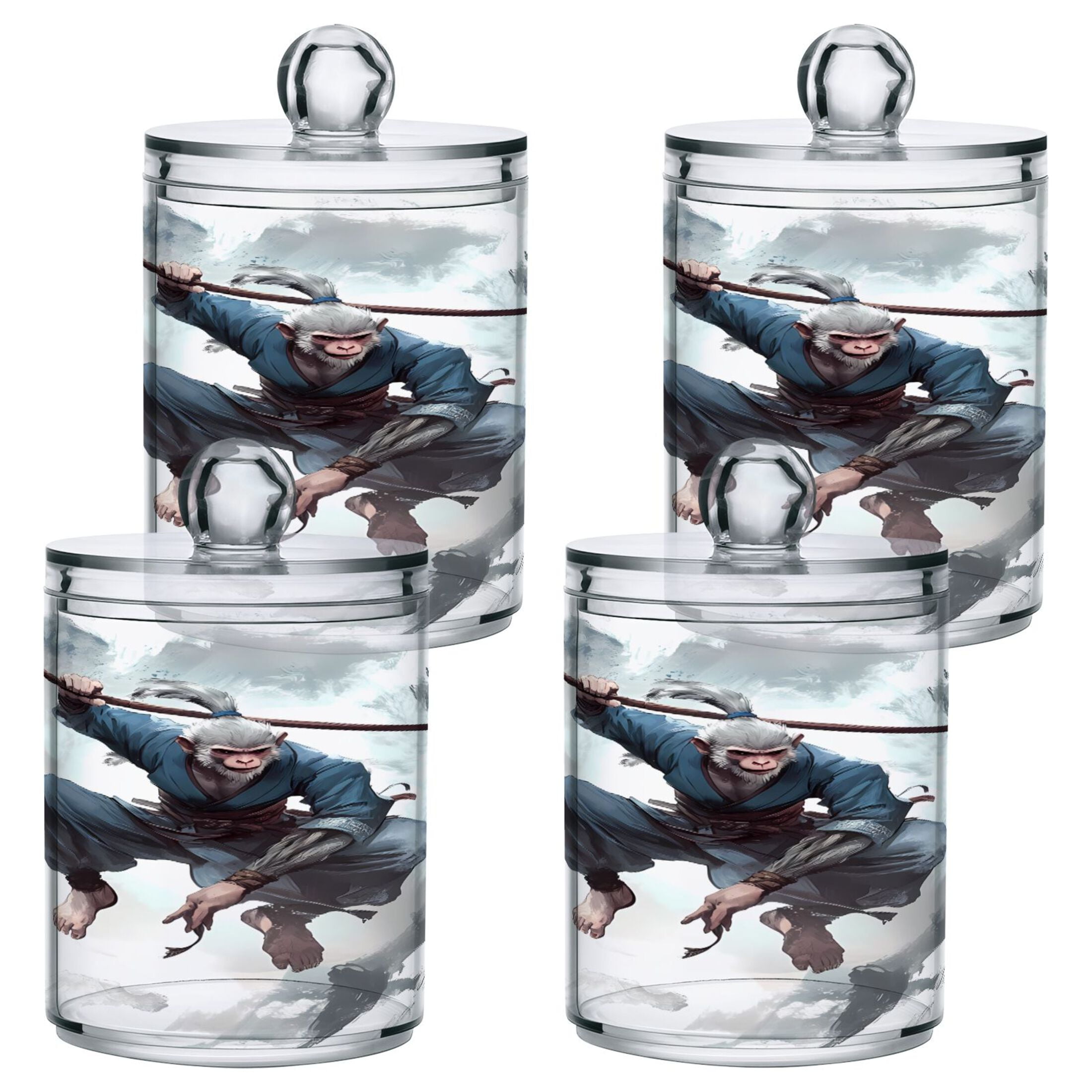 4 Pack Qtip Holder Dispenser Monkey with Rod Clear Plastic Storage ...